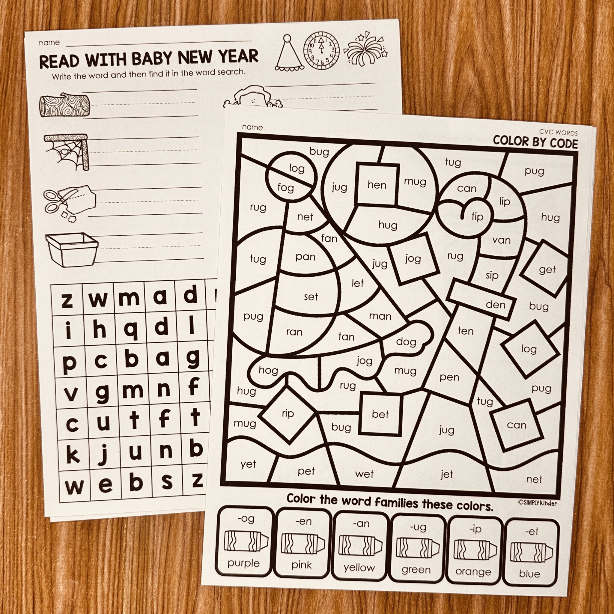 New Years CVC Decoding Printables - Simply Kinder + Printable Membership