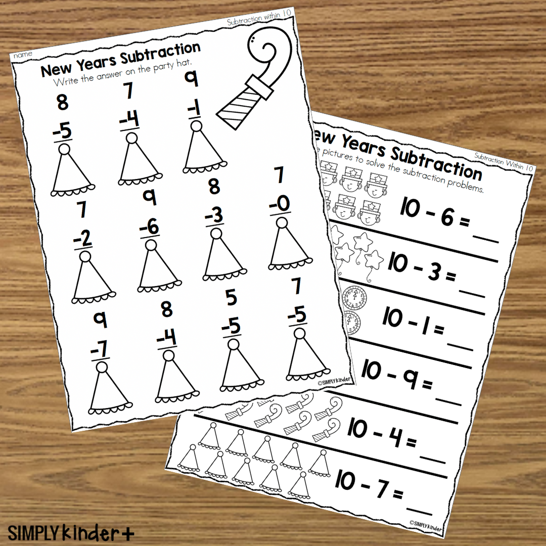 New Years Subtraction Printables - Simply Kinder + Printable Membership