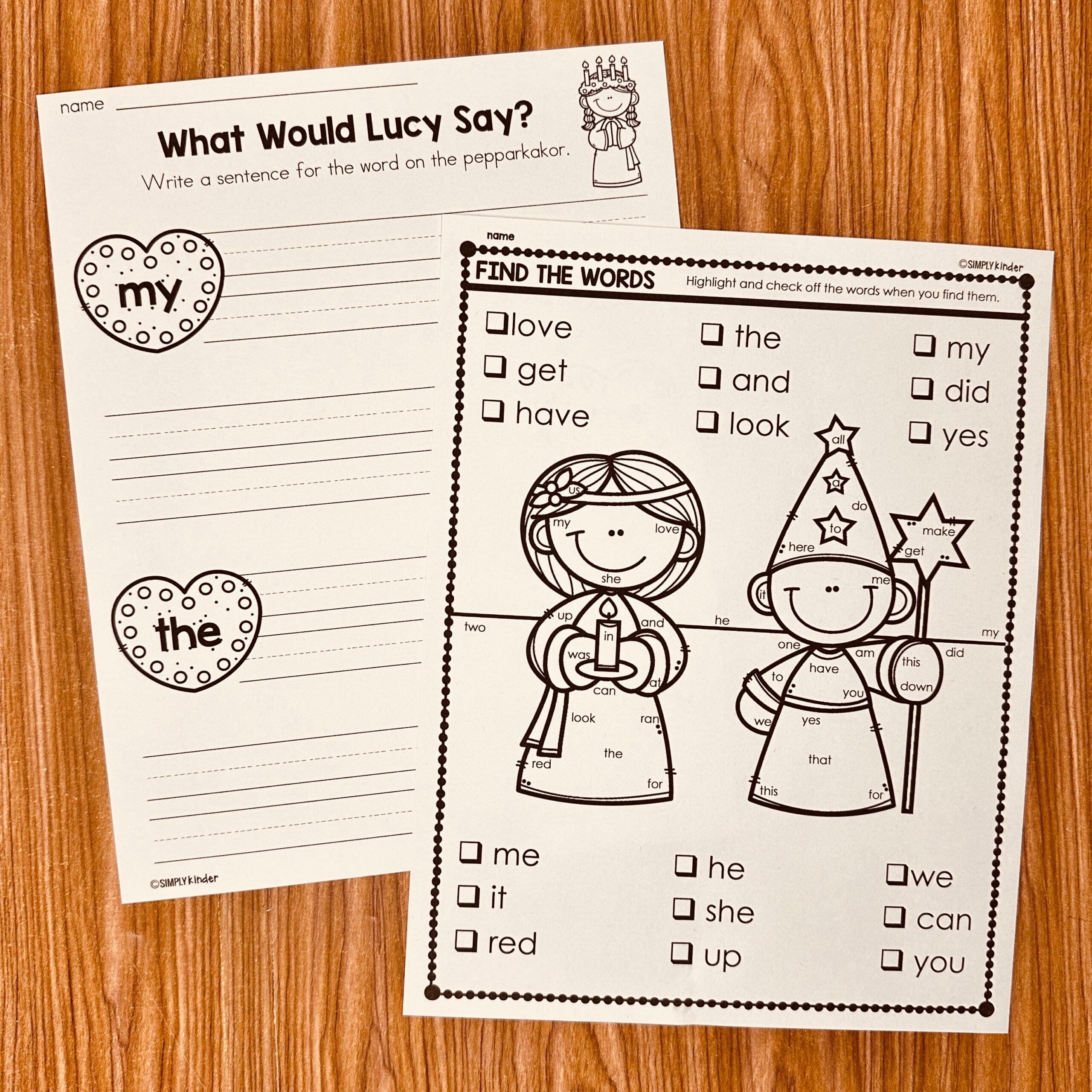 St. Lucia Day Sight Word Printables - Simply Kinder + Printable Membership