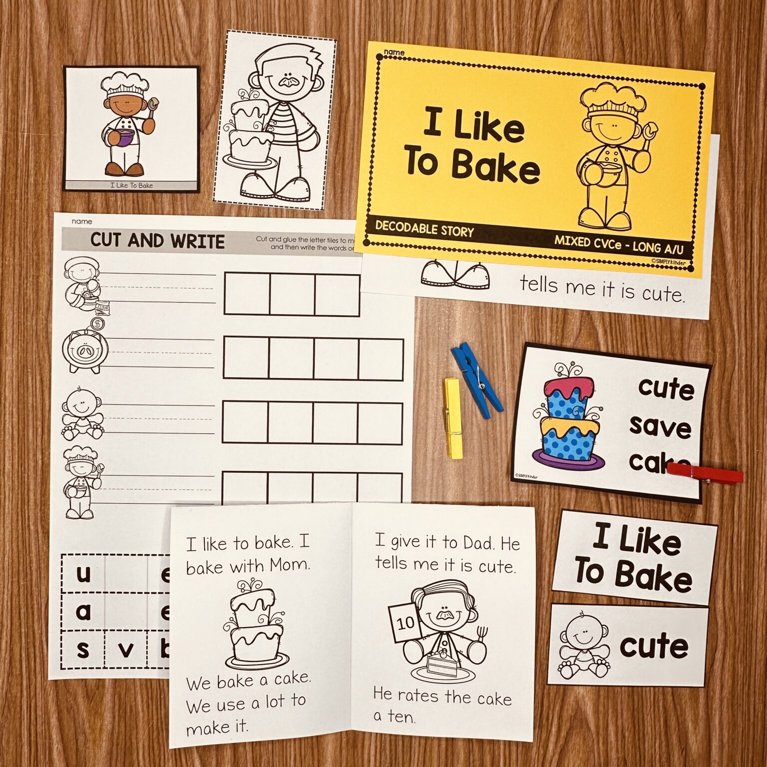 Decodable Reader with Word Work: Mixed CVCe Long A & Long U - I Like To ...