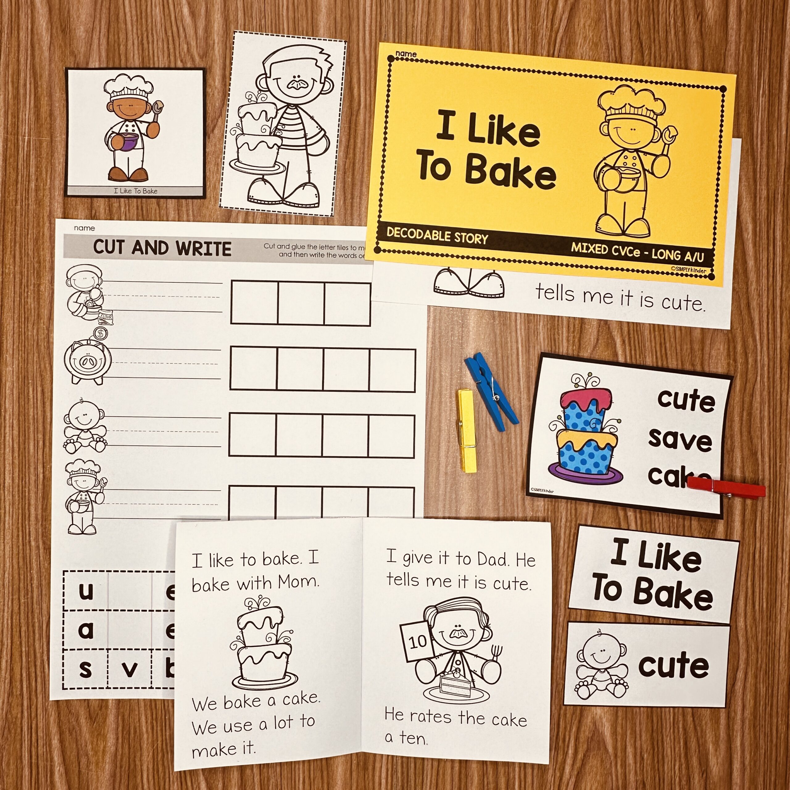 Decodable Reader with Word Work: Mixed CVCe Long A & Long U - I Like To ...