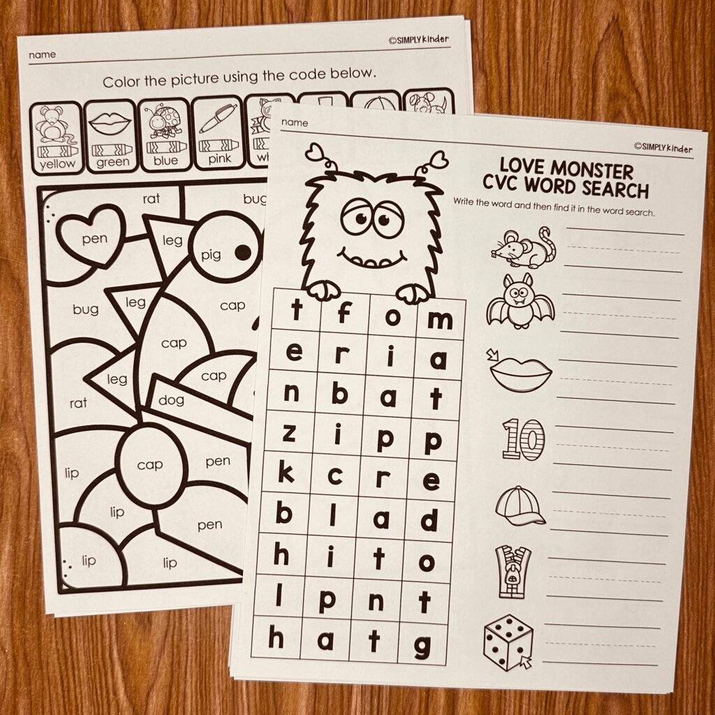 Love Monster CVC Printables - Simply Kinder + Printable Membership