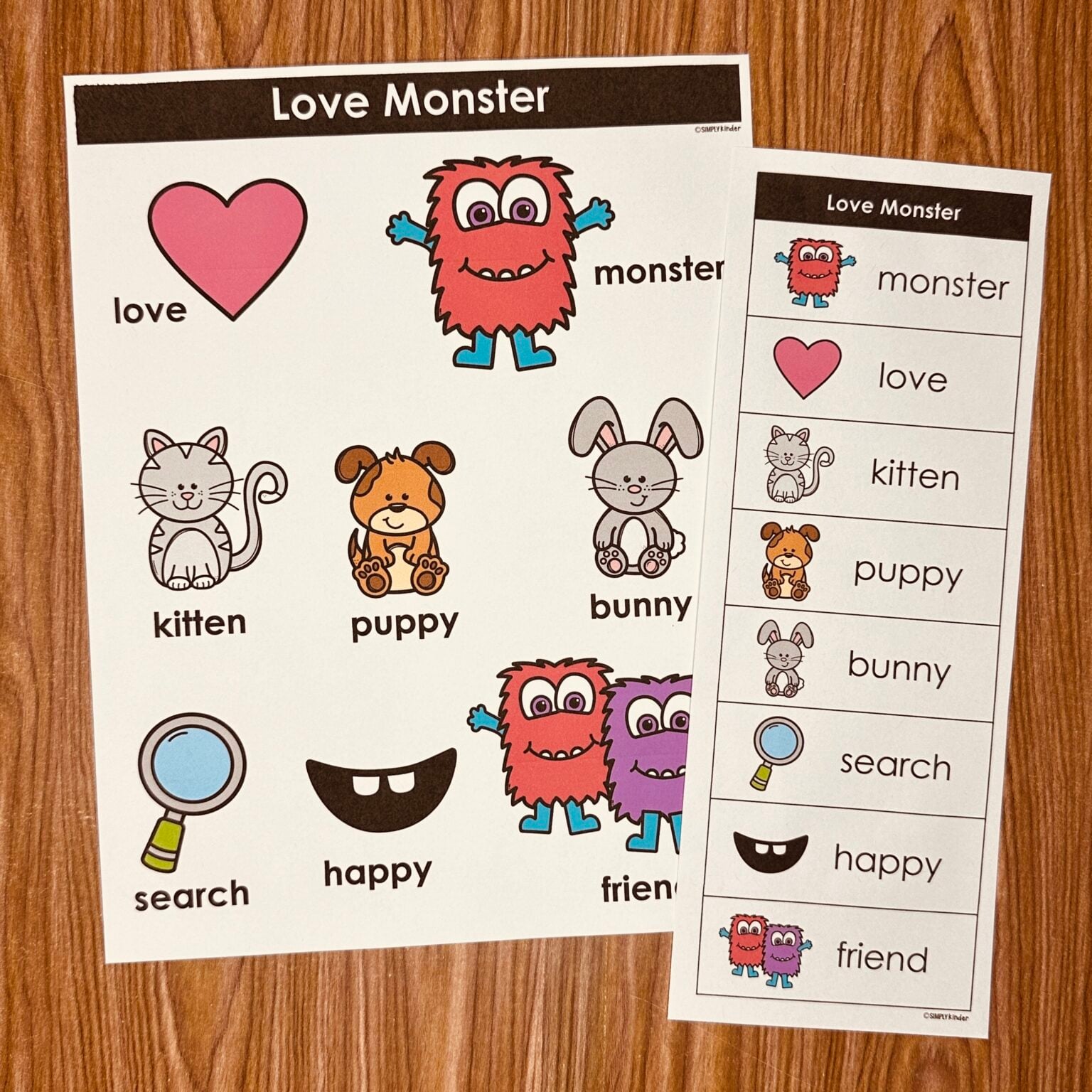 Love Monster Vocabulary Printables - Simply Kinder + Printable Membership