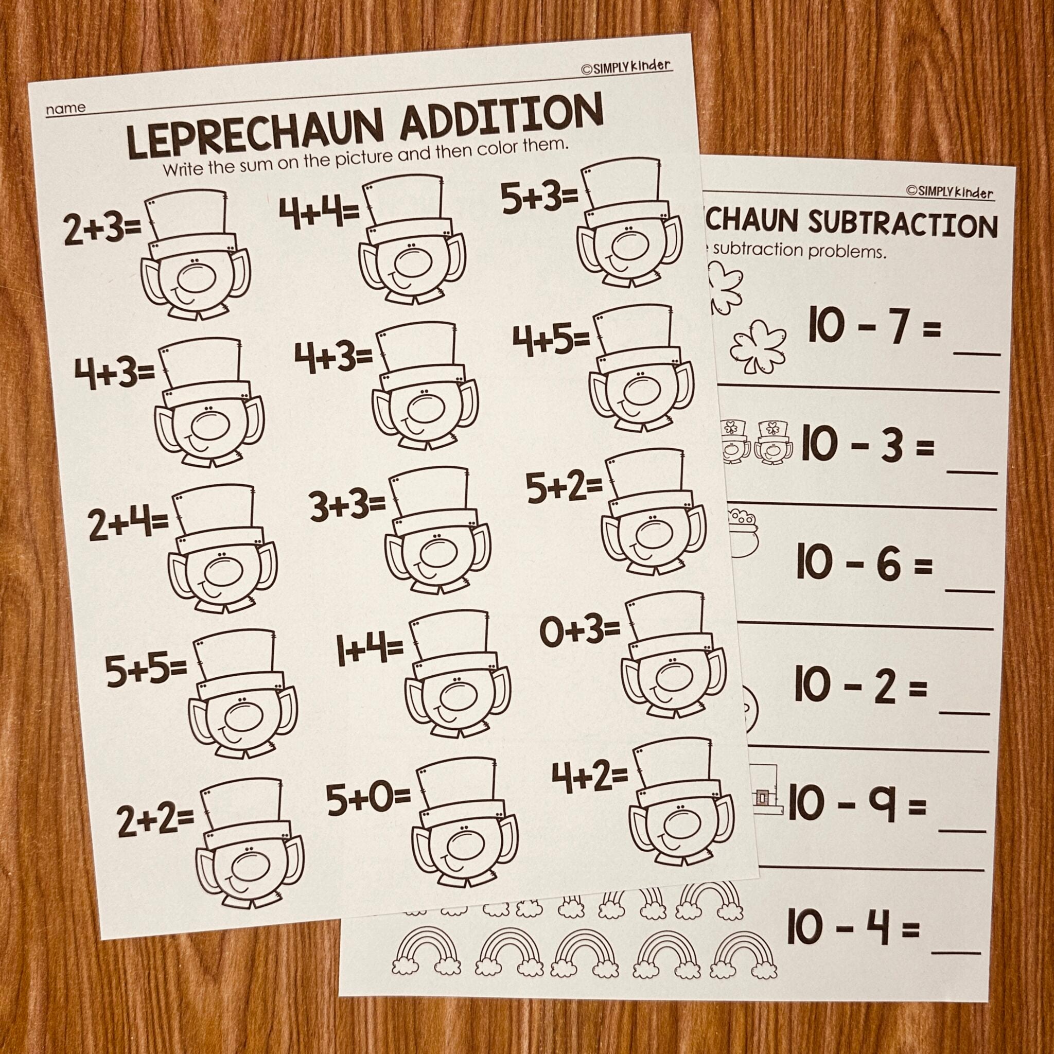 How To Catch A Leprechaun Addition & Subtraction Printables - Simply ...