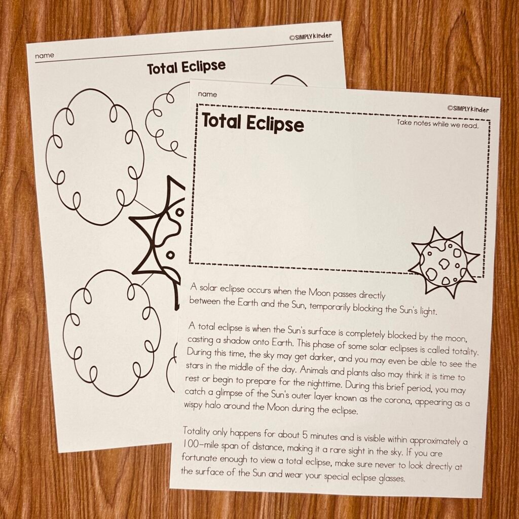 Total Solar Eclipse Informative Passage - Simply Kinder + Printable ...