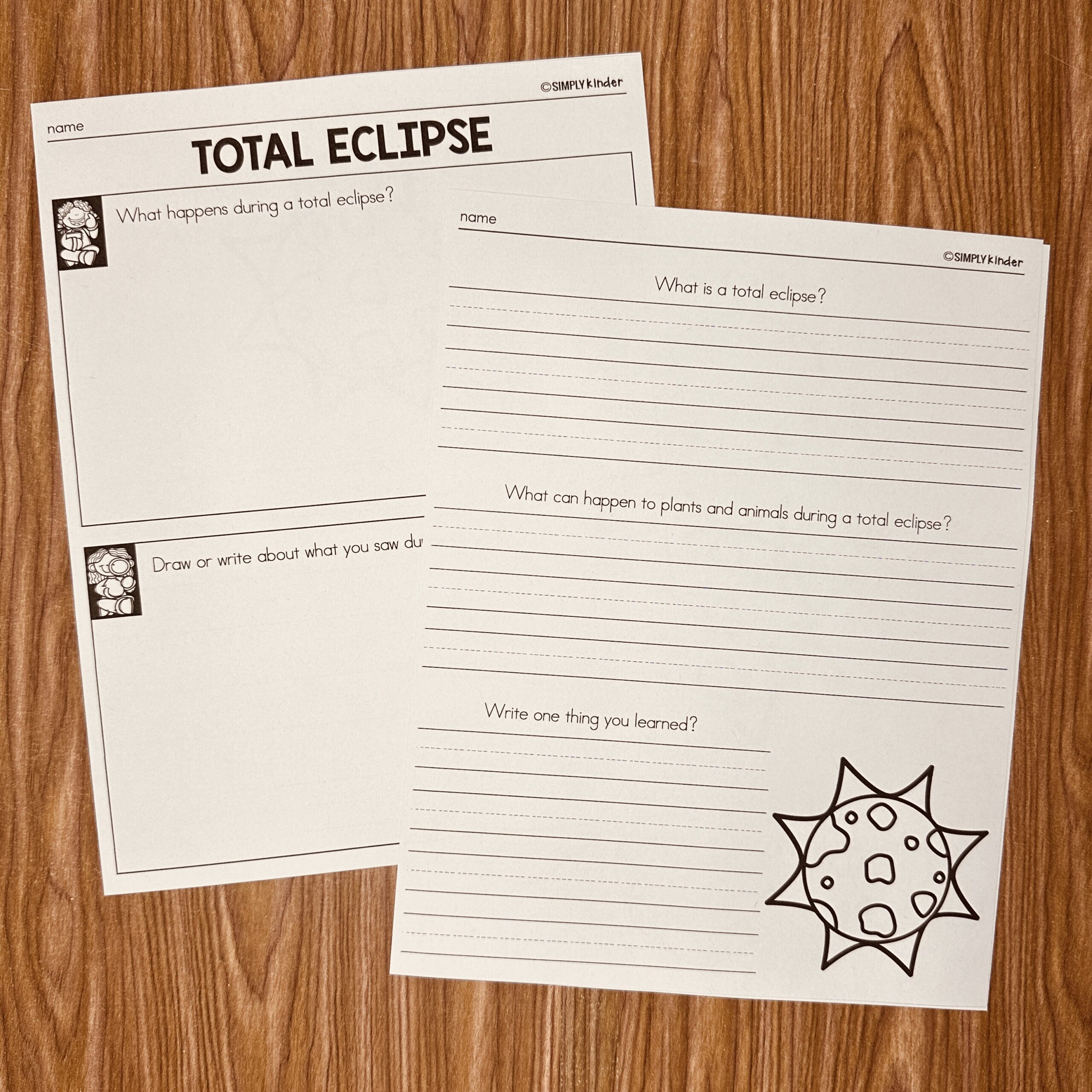 Total Eclipse Comprehension Printables - Simply Kinder + Printable ...