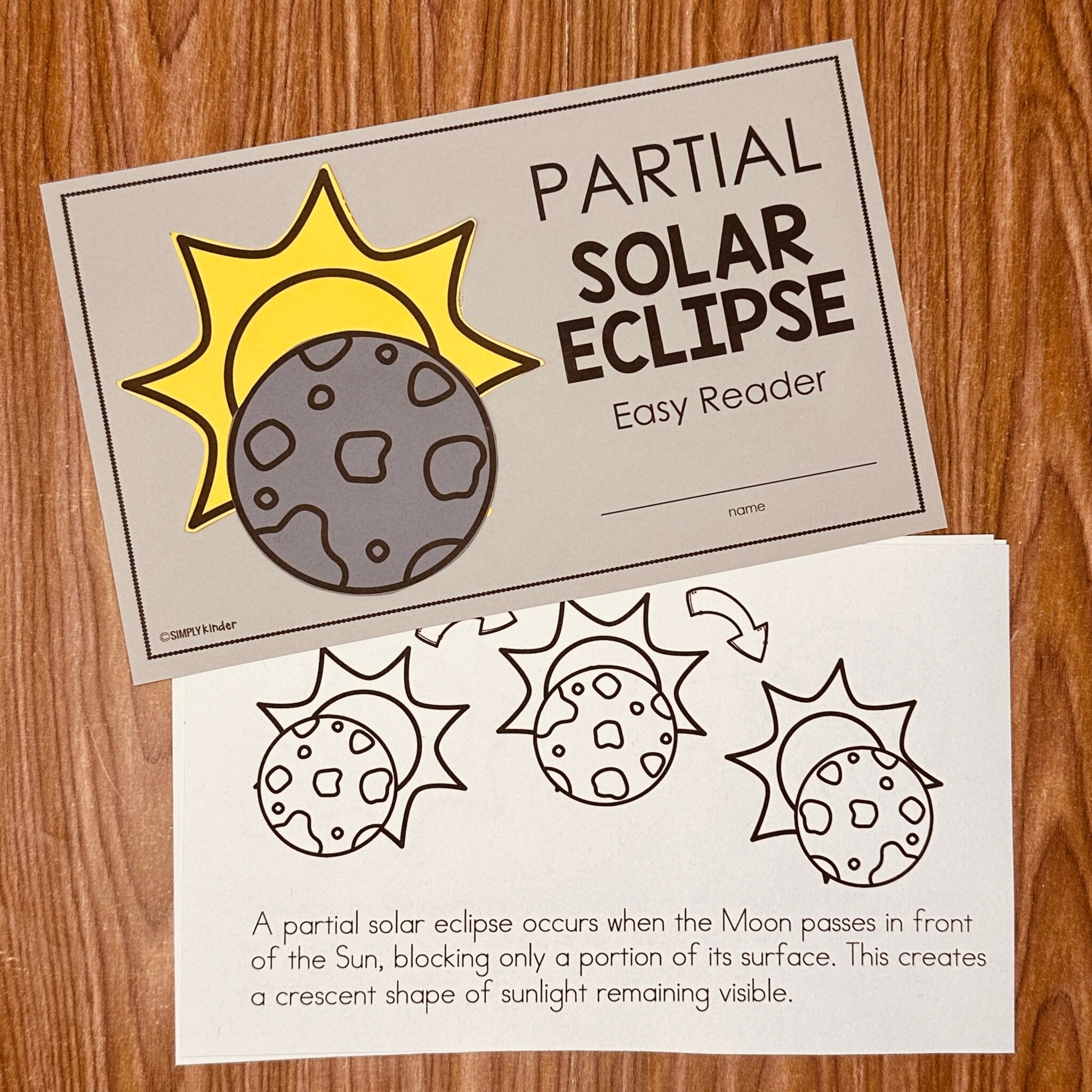 Partial Solar Eclipse Easy Reader - Simply Kinder Plus