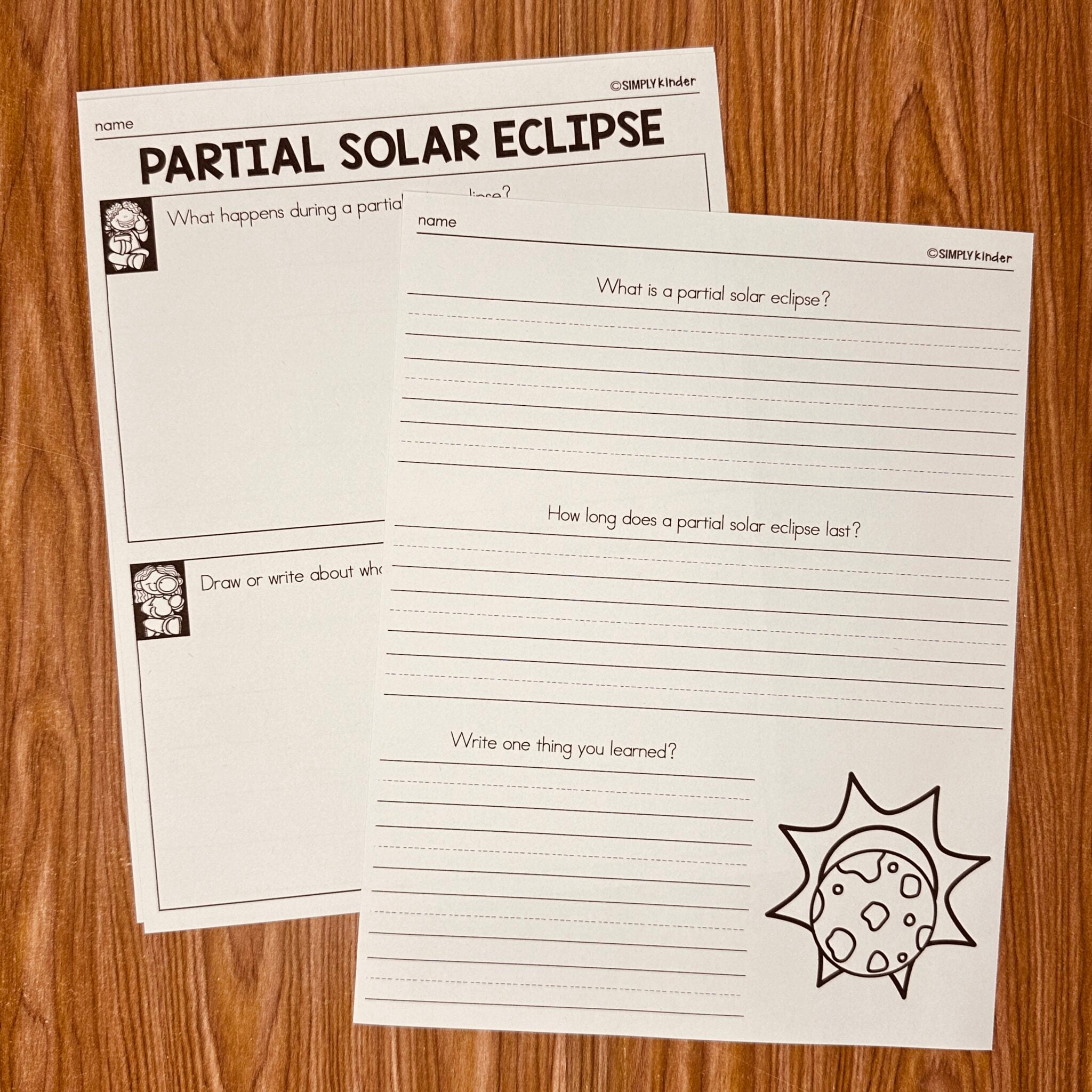 Partial Solar Eclipse Comprehension Printables - Simply Kinder ...