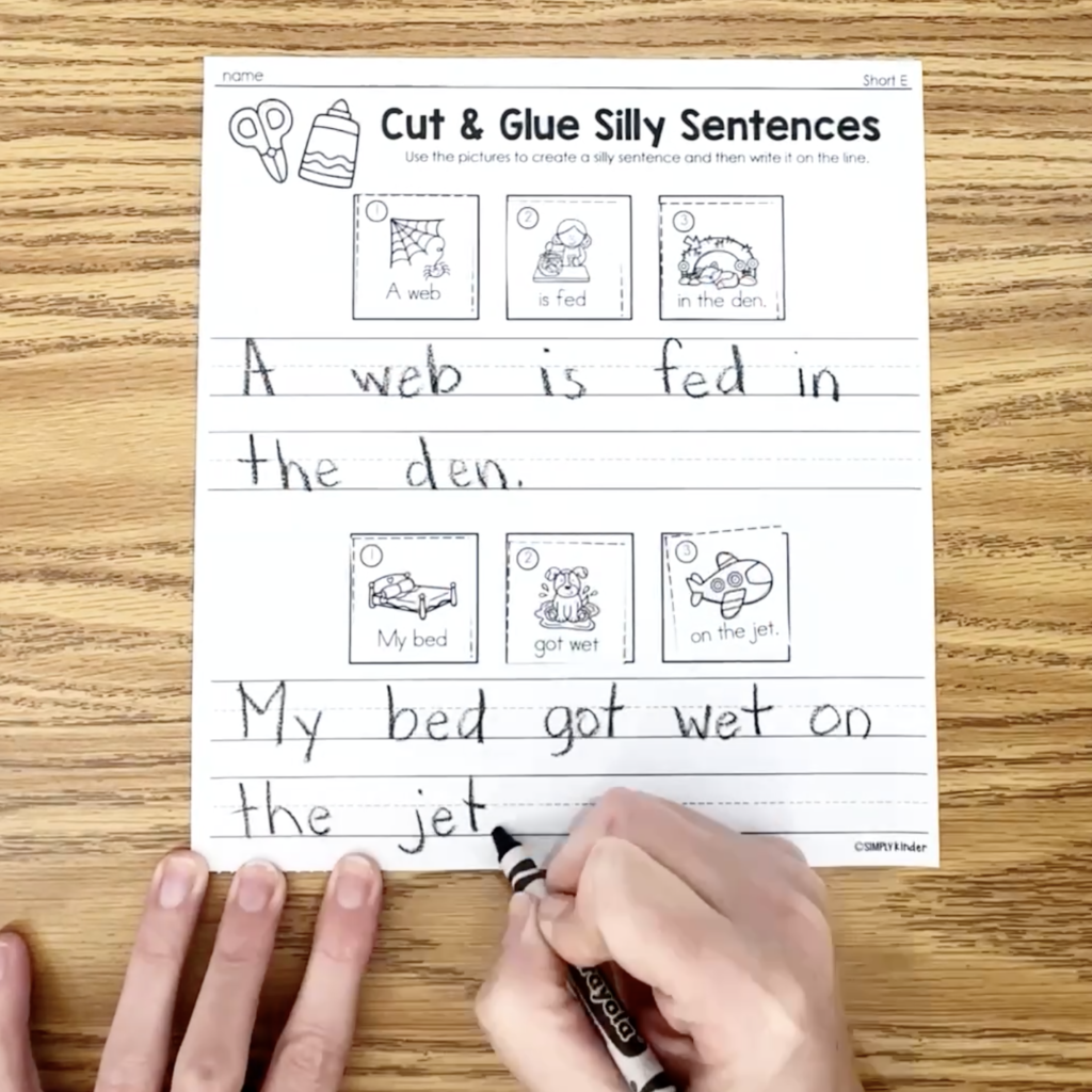 Cut and Glue CVC Silly Sentences - Simply Kinder + Printable Membership