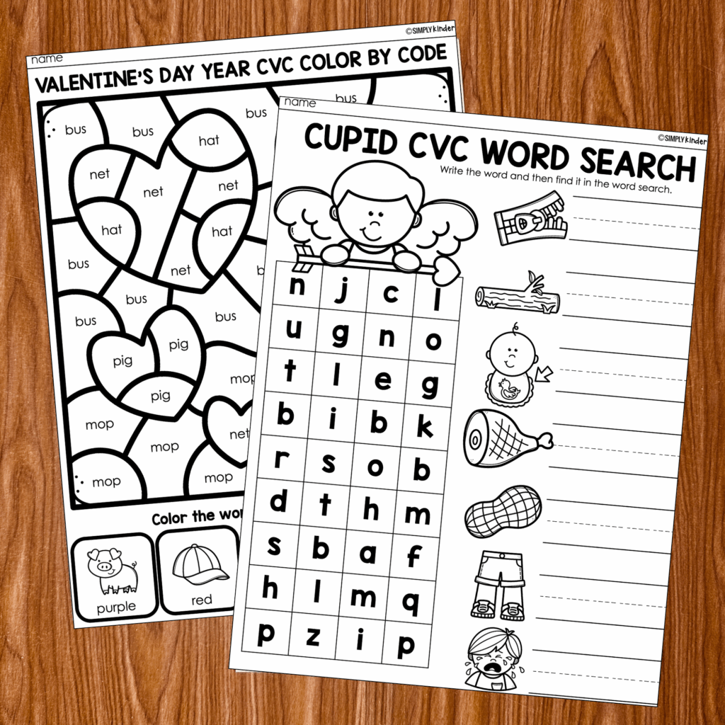 Valentine's Day No-Prep CVC Printables - Simply Kinder + Printable ...