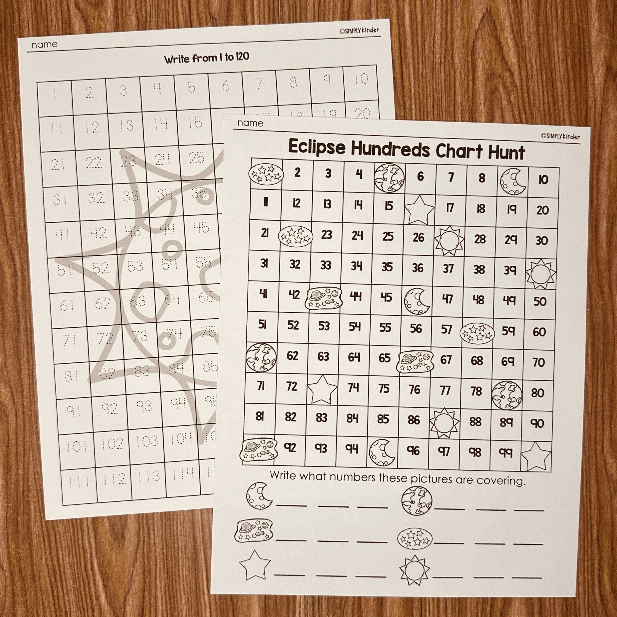 No Prep Hundreds Charts With Eclipse Theme - Simply Kinder + Printable ...