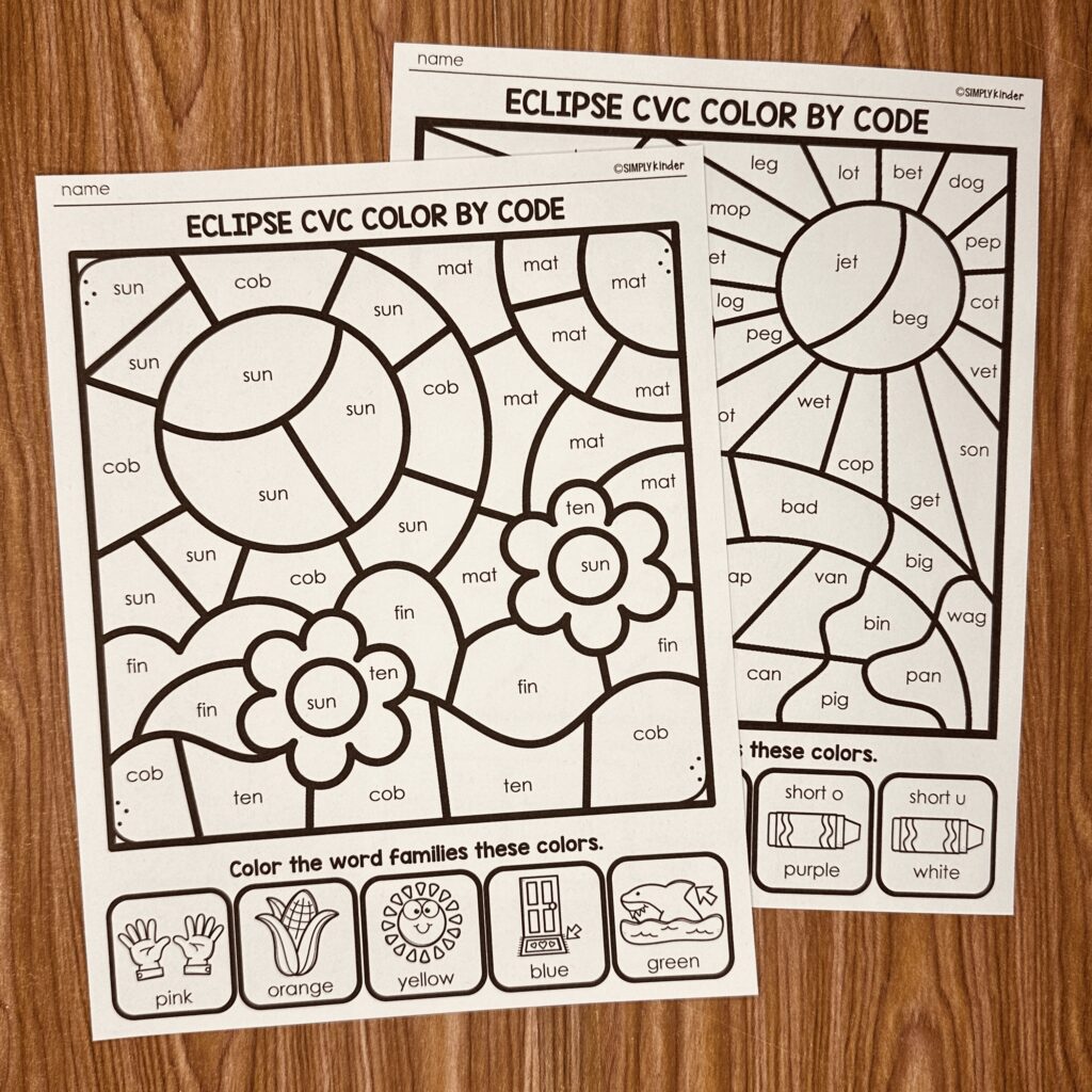 Eclipse CVC Color By Code Printables - Simply Kinder Plus