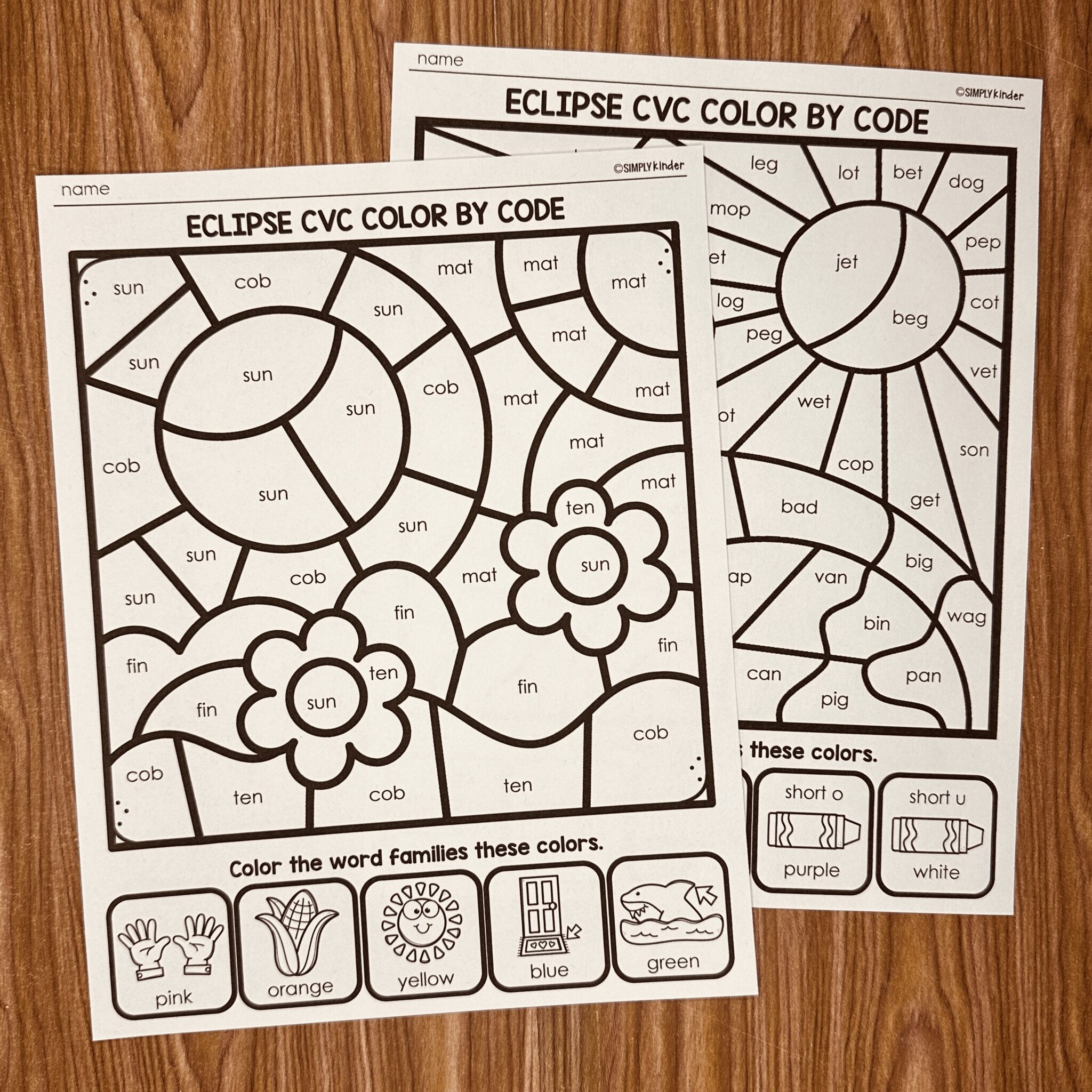 Eclipse CVC Color By Code Printables - Simply Kinder + Printable Membership