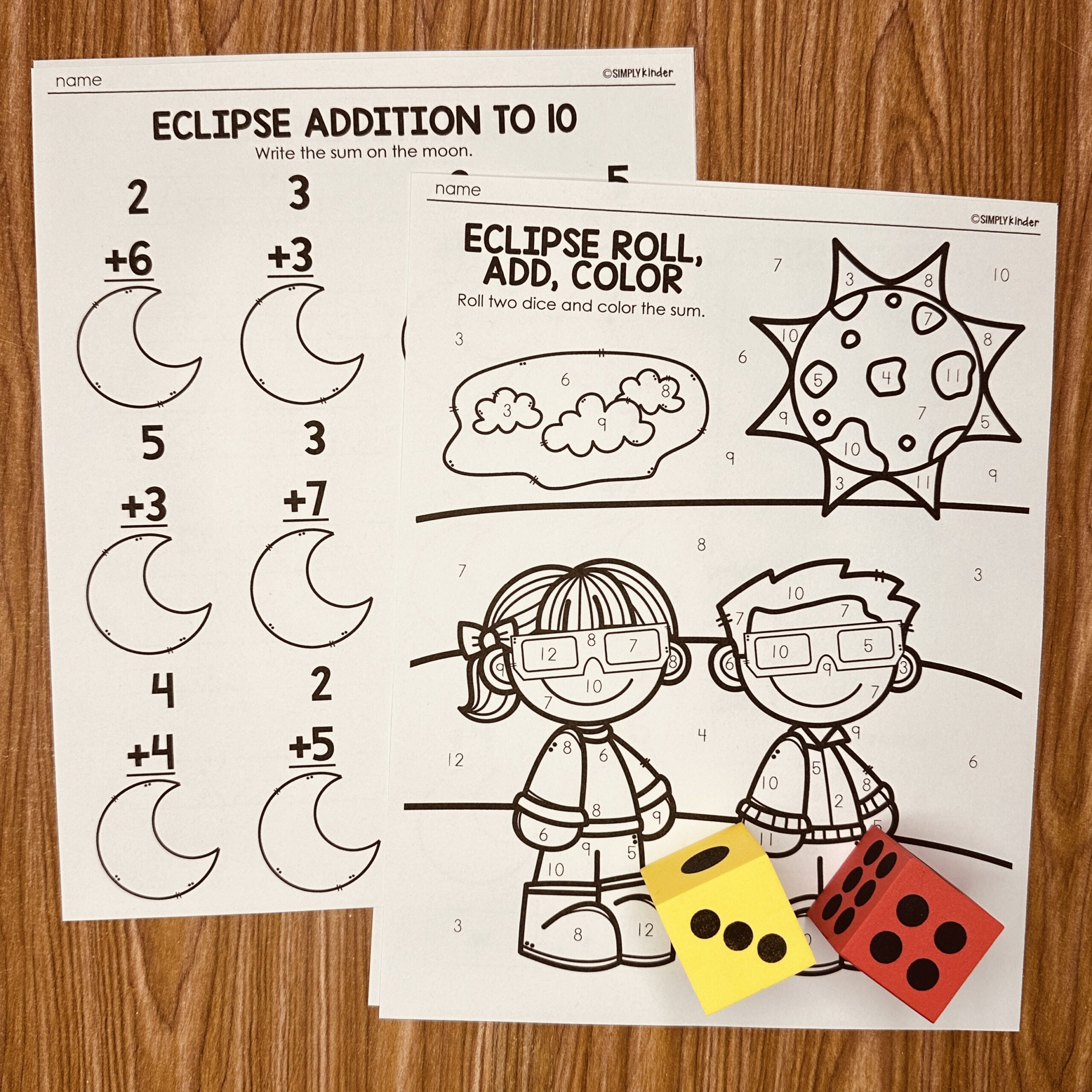 Eclipse Addition Printables - Simply Kinder Plus