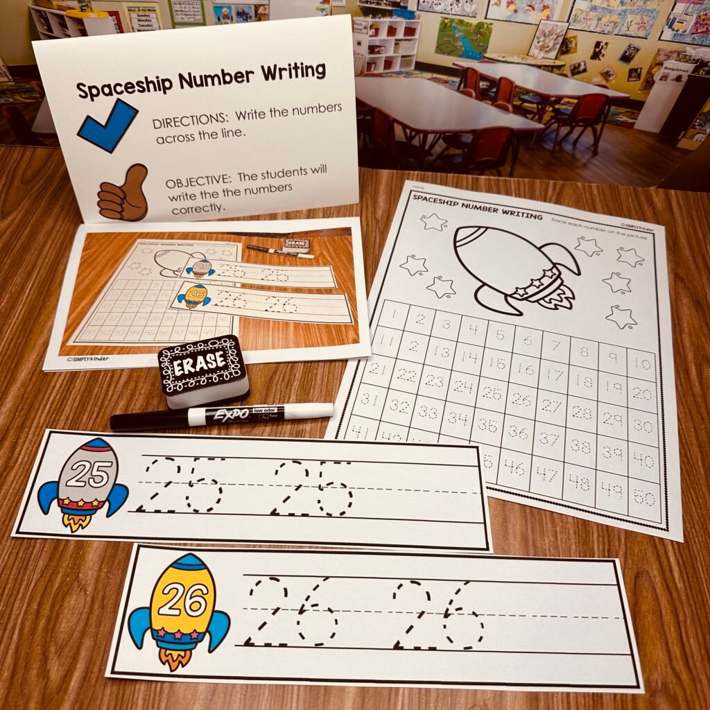 Spaceship Number Writing Center - Simply Kinder + Printable Membership