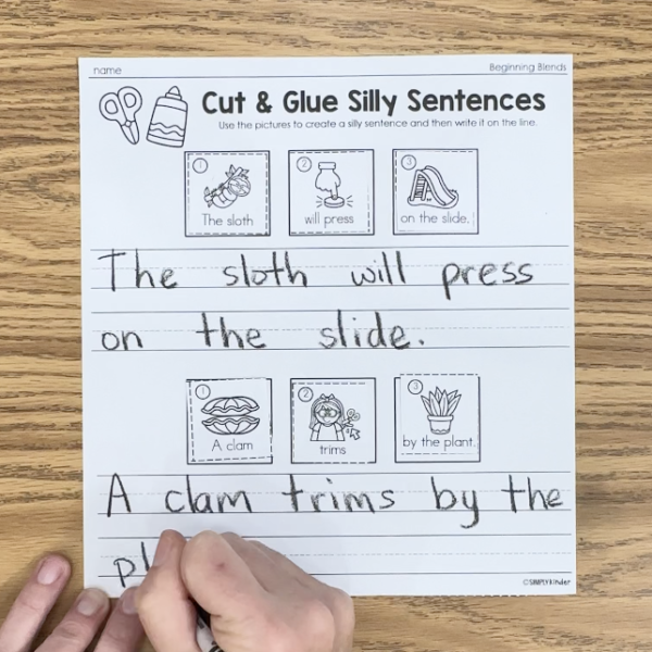 Cut and Glue Blends Silly Sentences - Simply Kinder + Printable Membership