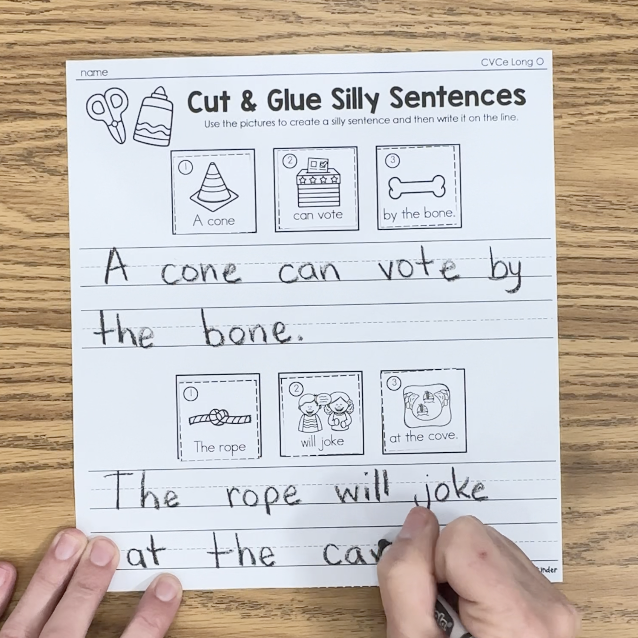 Cut and Glue CVCe Silly Sentences - Simply Kinder + Printable Membership