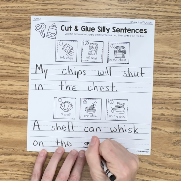 Cut and Glue Digraph Silly Sentences - Simply Kinder + Printable Membership