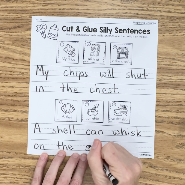 Cut and Glue Digraph Silly Sentences - Simply Kinder + Printable Membership