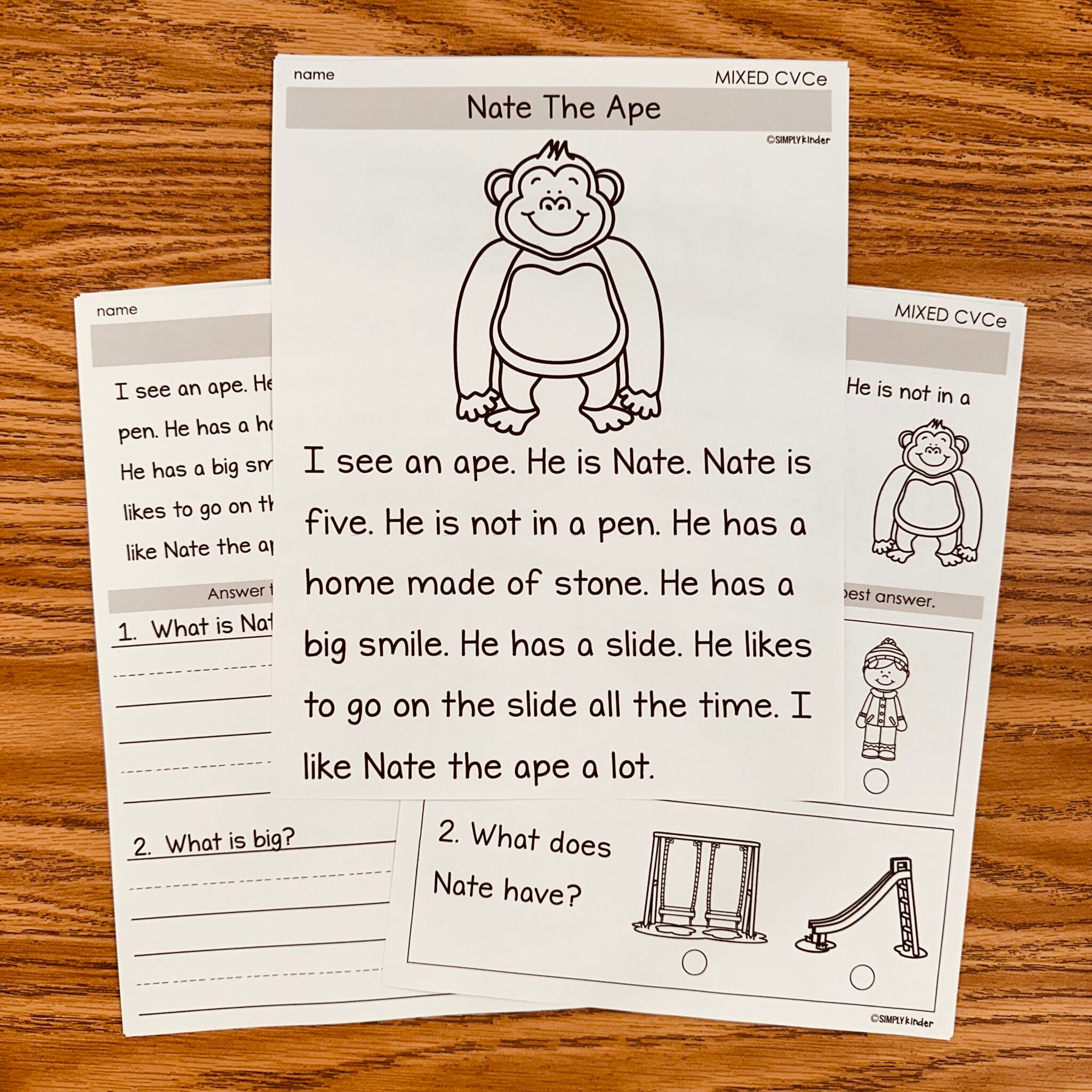 Reading Fluency & Comprehension Passages: Mixed CVCe Nate The Ape ...