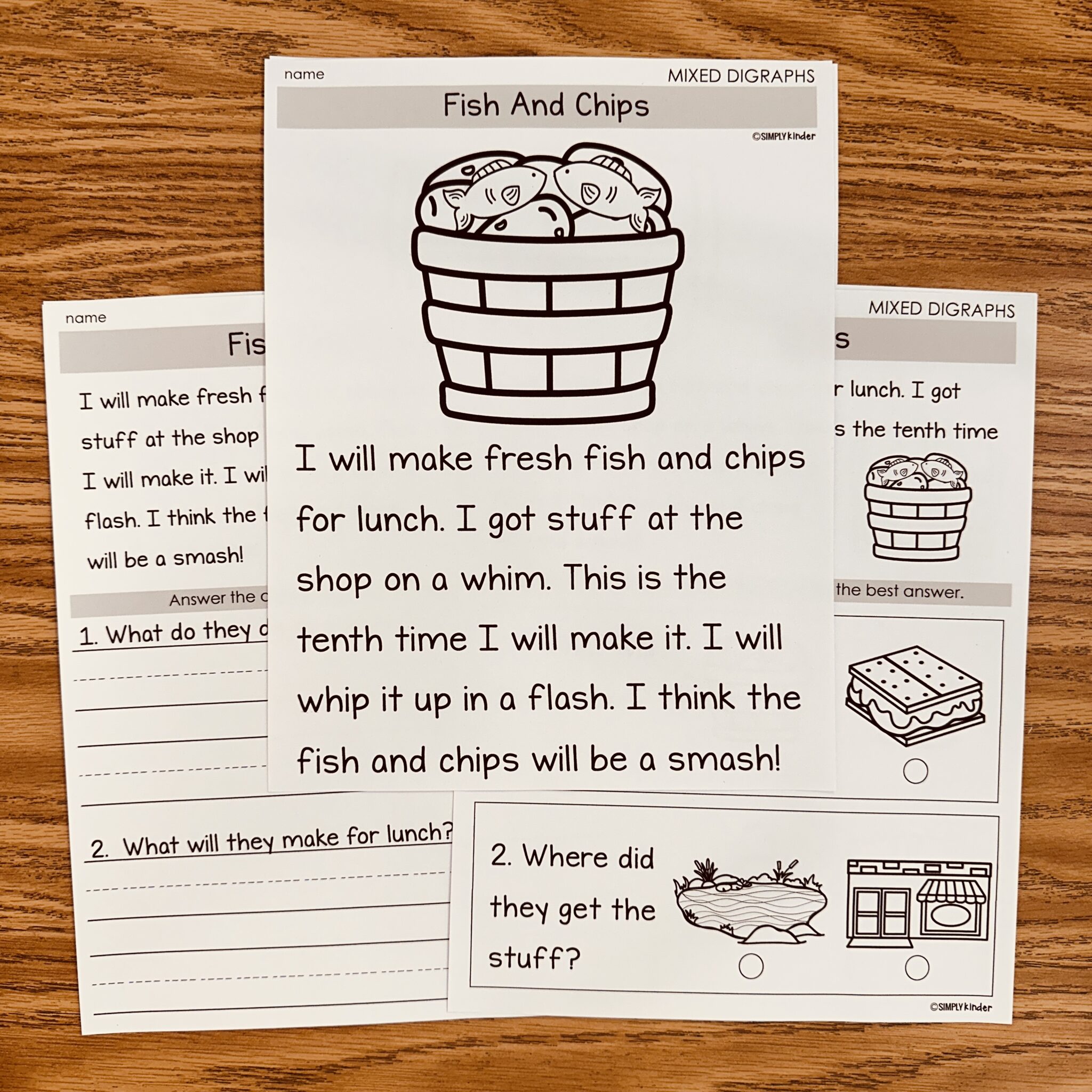 Reading Fluency & Comprehension Passages: Mixed Digraphs Fish and Chips ...