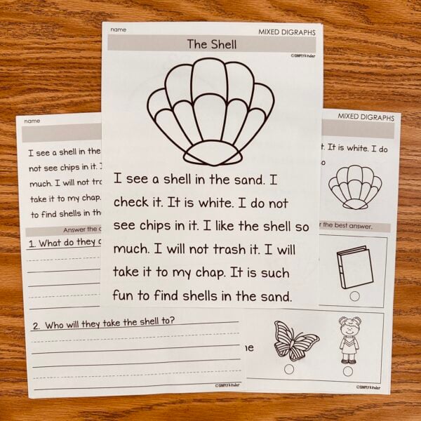 Reading Fluency & Comprehension Passages: Mixed Digraphs The Shell ...