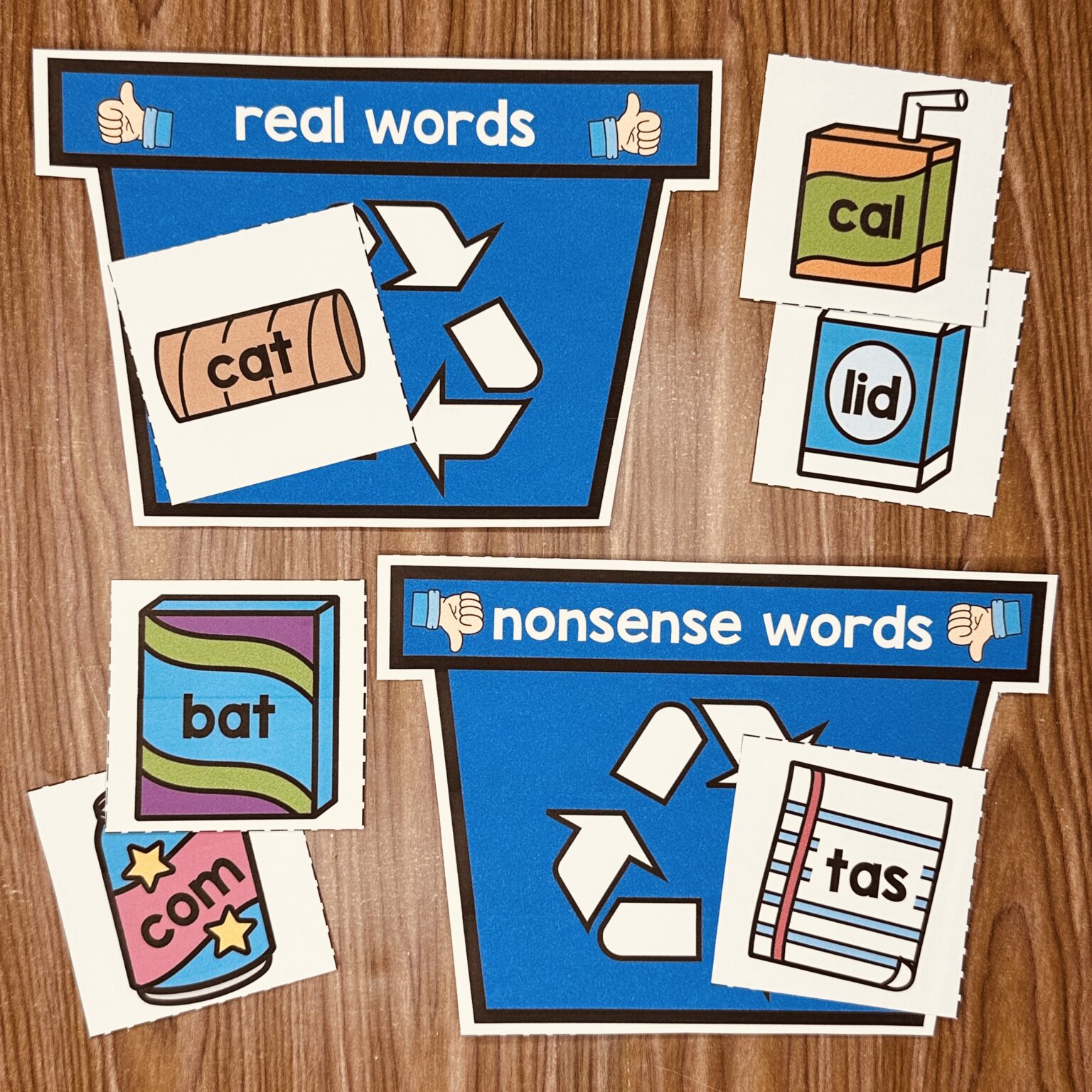 Real and Nonsense Word Recycle Sort Center - Simply Kinder + Printable ...