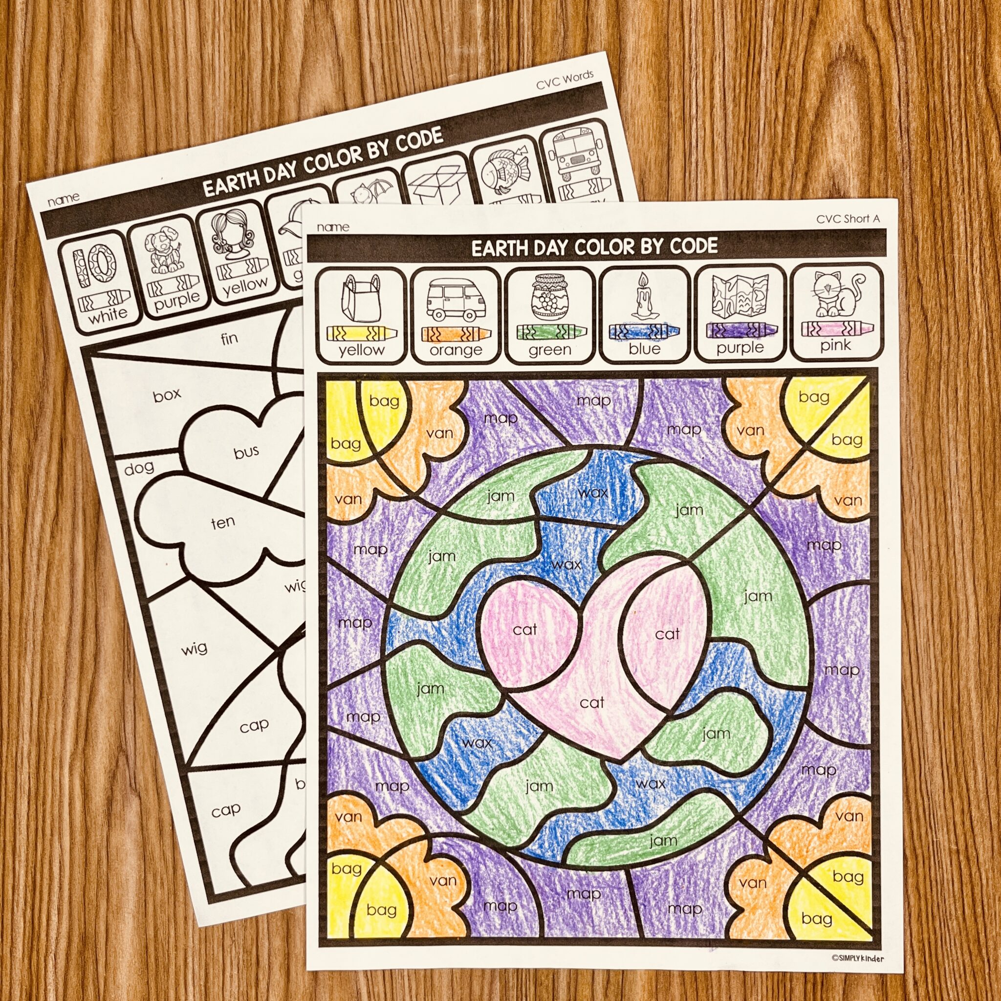 Earth Day CVC Color by Code - Simply Kinder + Printable Membership
