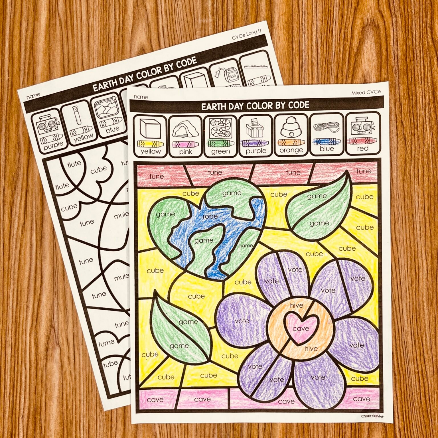 Earth Day CVCe Color by Code - Simply Kinder + Printable Membership