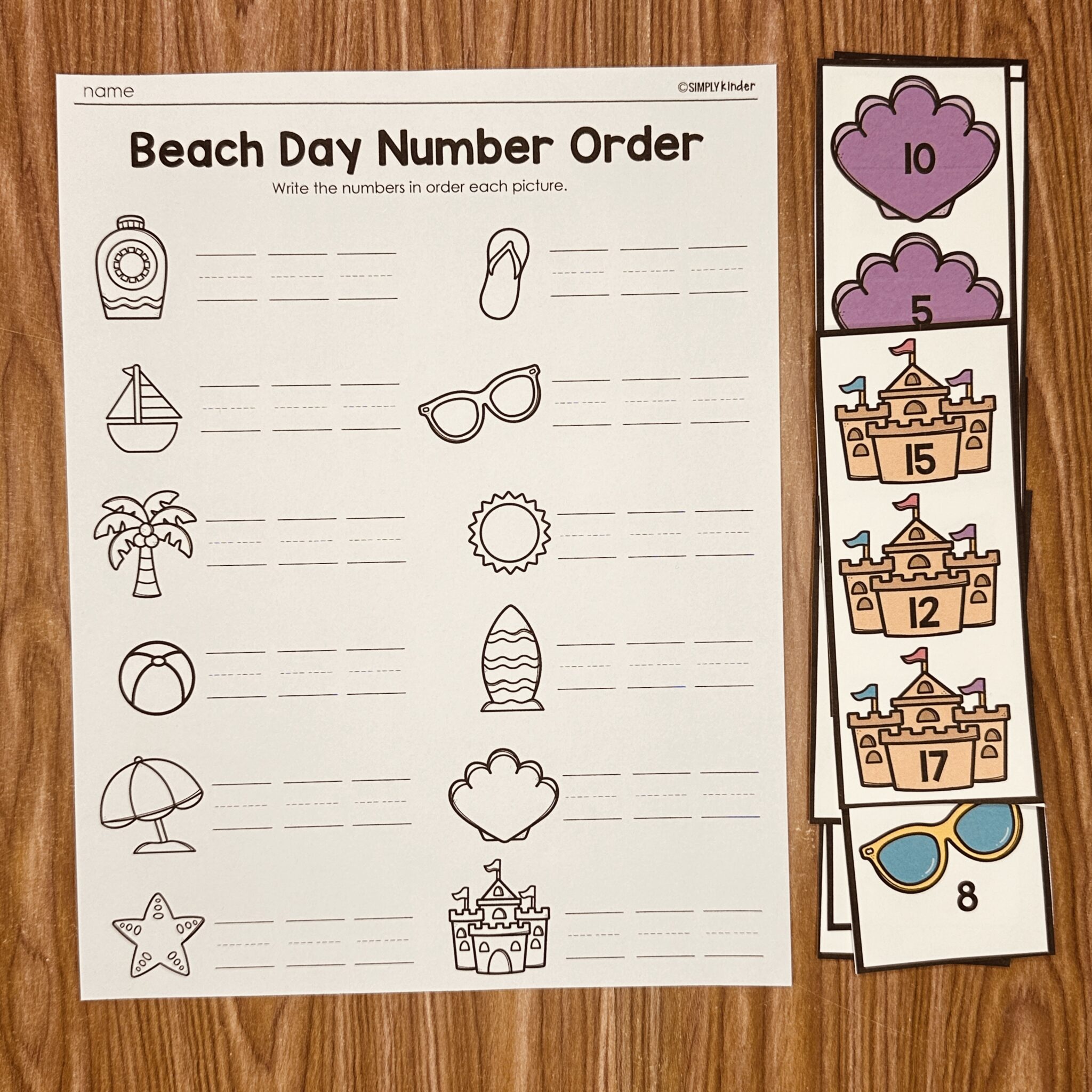 Beach Day Number Order Math Center - Simply Kinder + Printable Membership