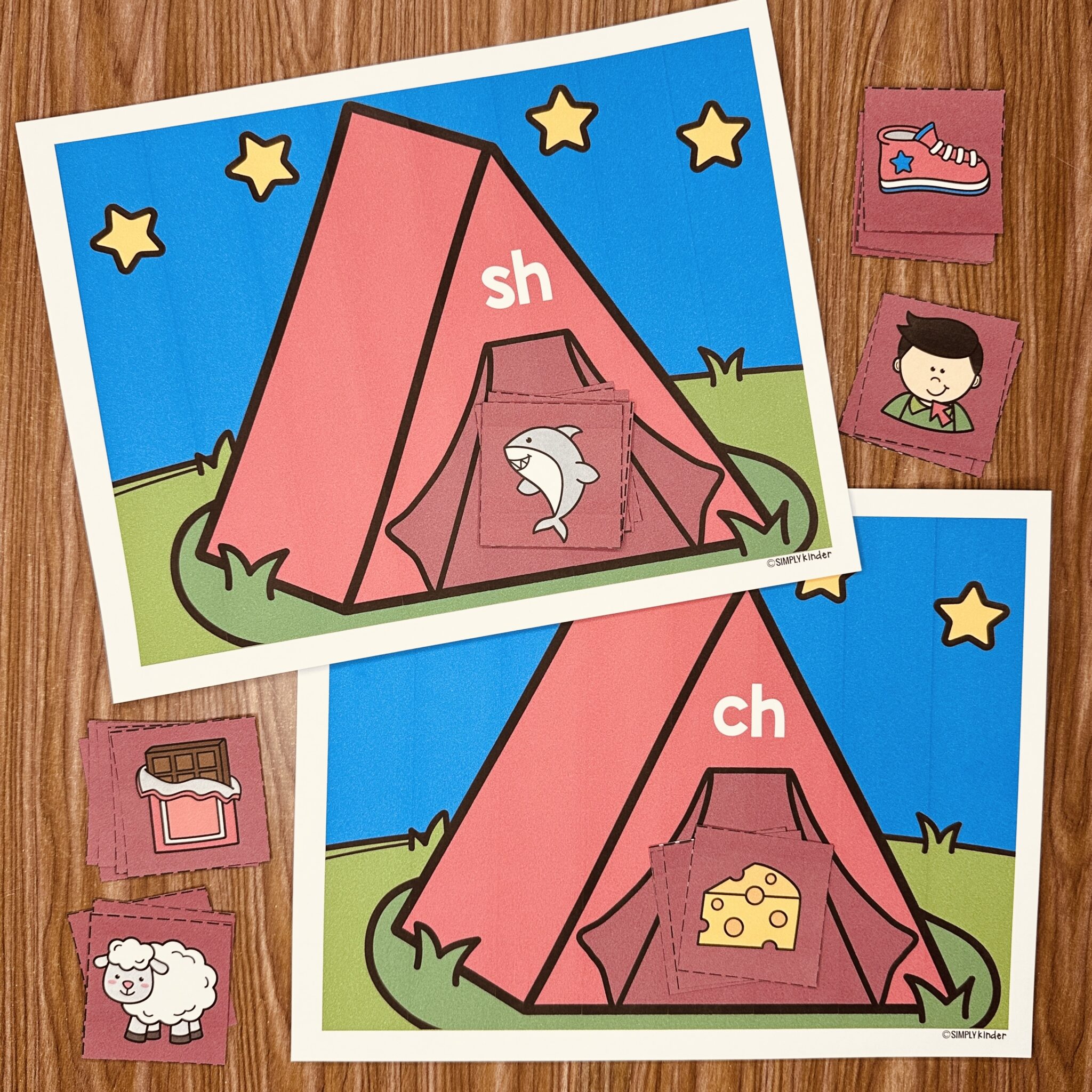 Camping Day Digraph Sorting Center - Simply Kinder + Printable Membership
