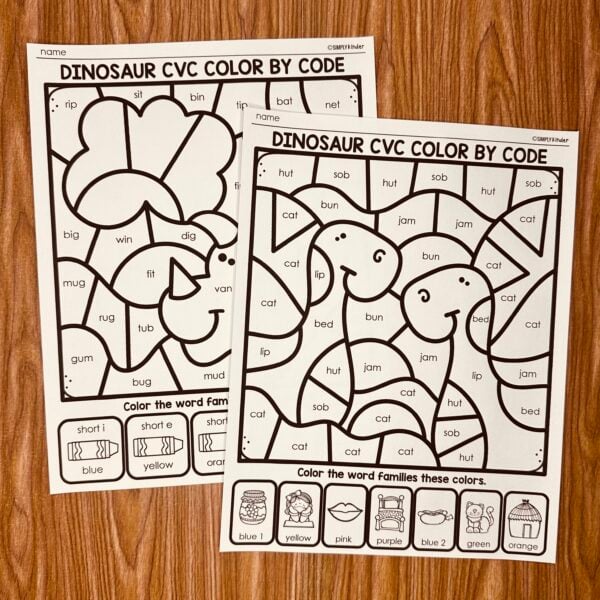 Dinosaur Day Color By Codes Activities - Simply Kinder + Printable ...
