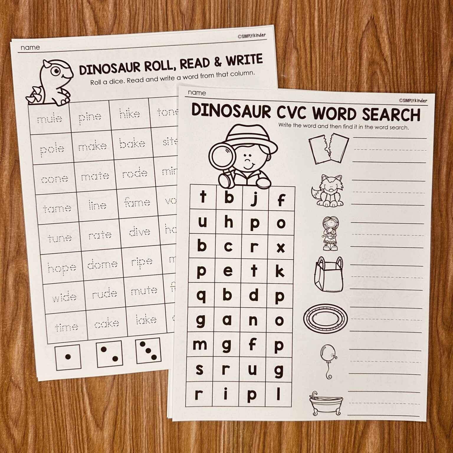 Dinosaur Day CVC Worksheets - Simply Kinder + Printable Membership