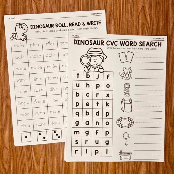 Dinosaur Day CVC Worksheets - Simply Kinder + Printable Membership