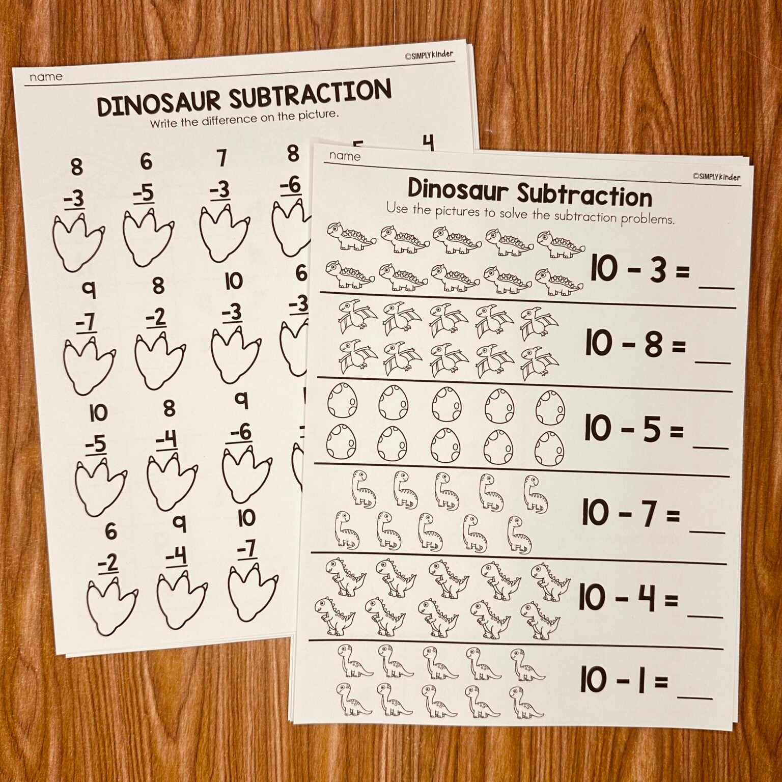 Dinosaur Day Subtraction Worksheets - Simply Kinder + Printable Membership