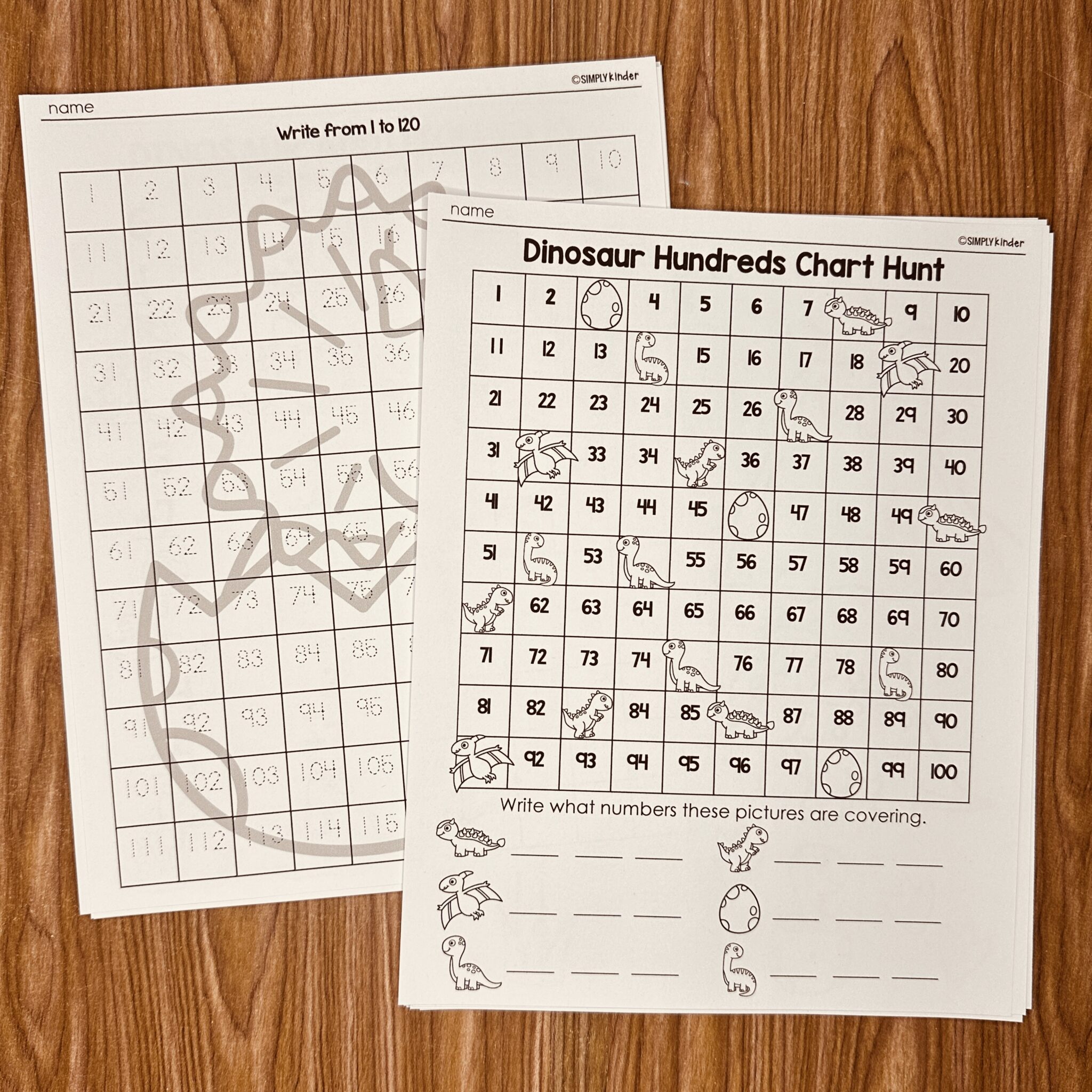 Dinosaur Day Hundreds Chart Worksheets - Simply Kinder + Printable ...