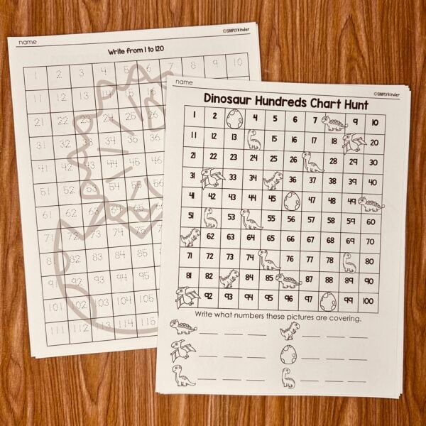 Dinosaur Day Hundreds Chart Worksheets - Simply Kinder + Printable ...