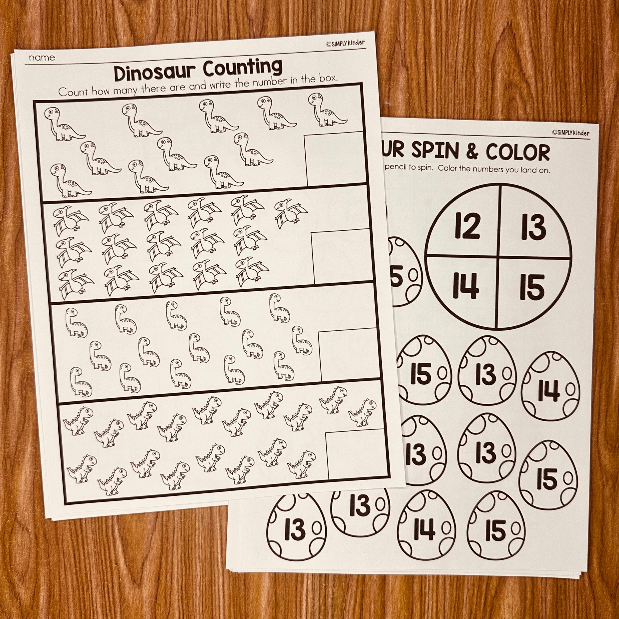 Dinosaur Day Counting Worksheets - Simply Kinder + Printable Membership