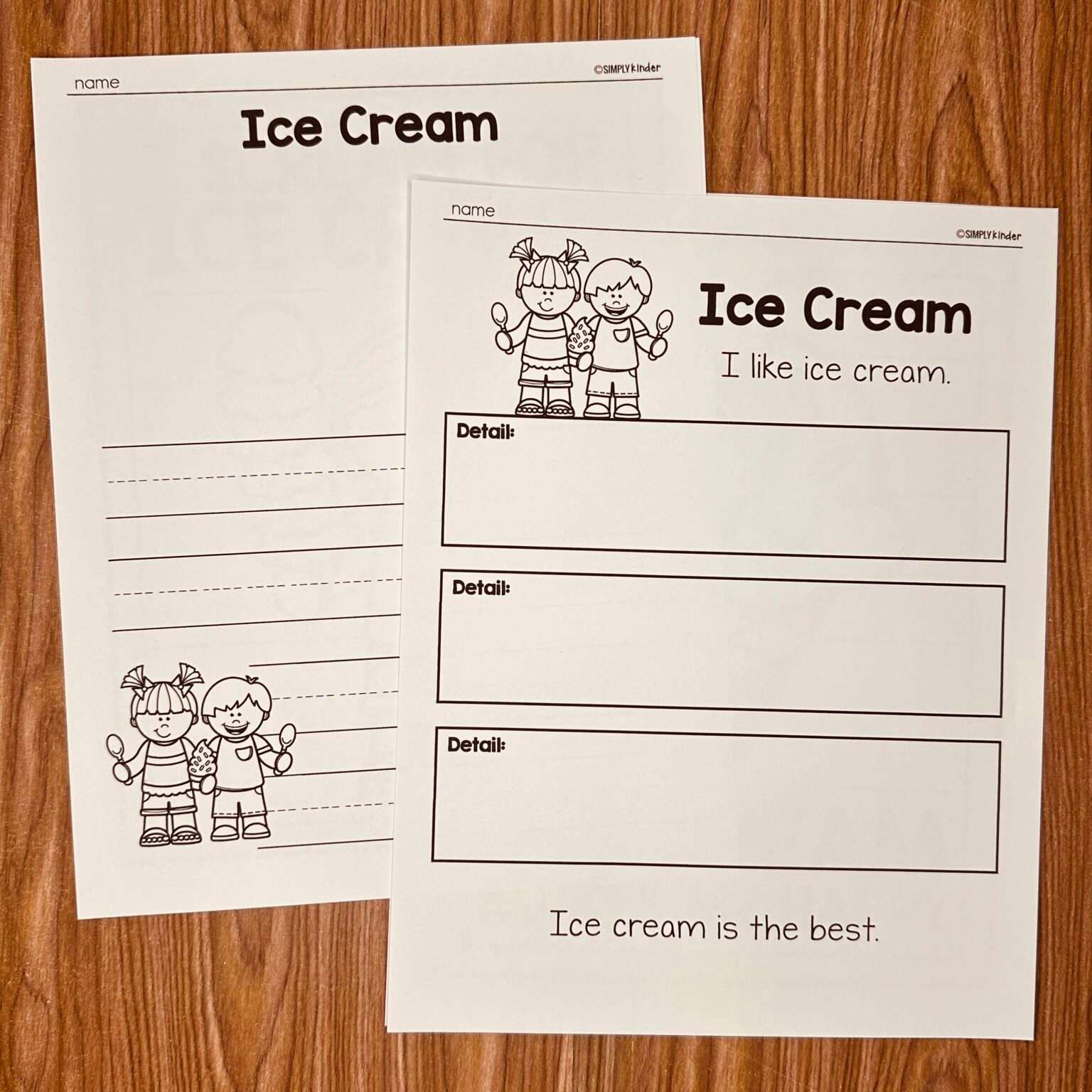 Ice Cream Day Writing Worksheets - Simply Kinder + Printable Membership