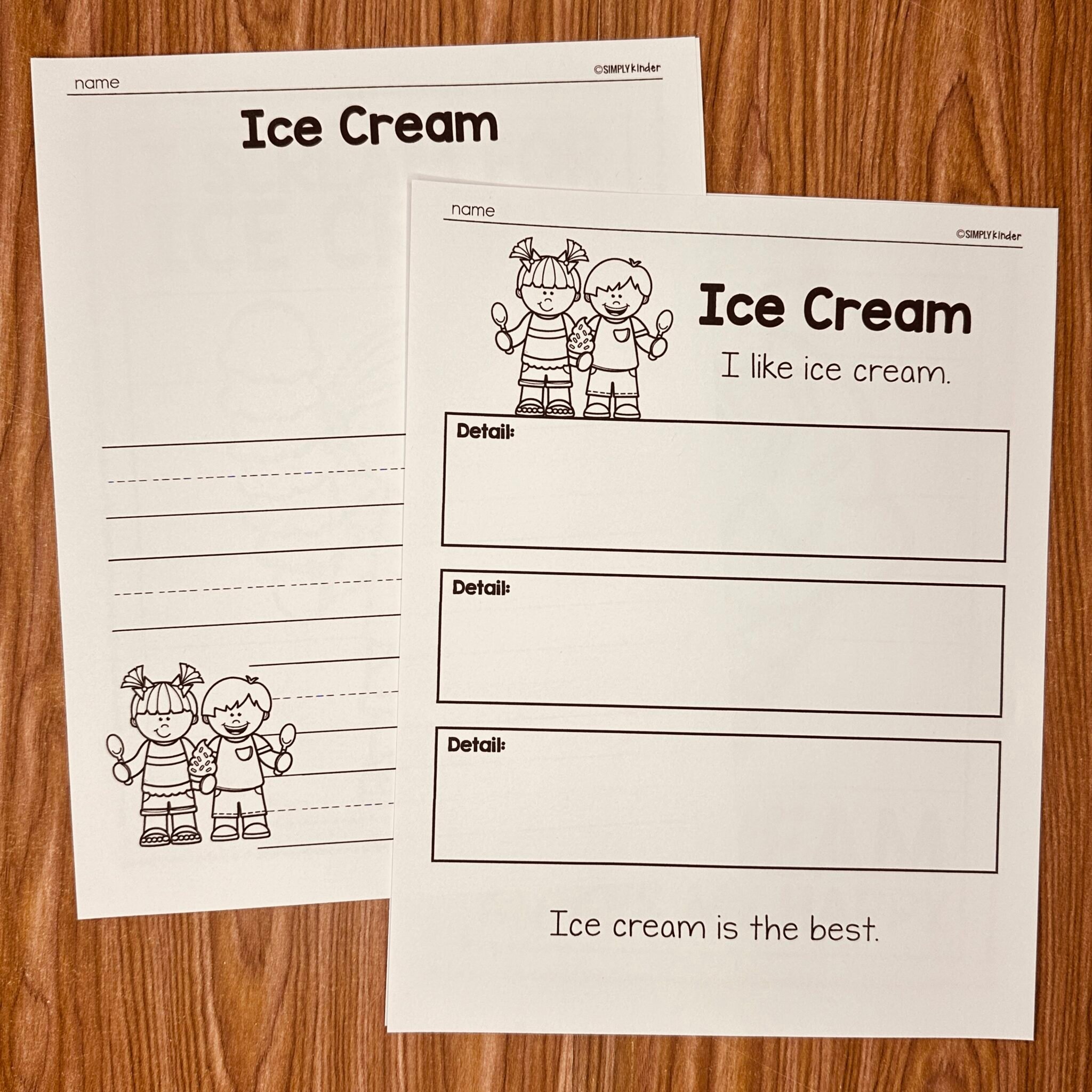 Ice Cream Day Writing Worksheets - Simply Kinder + Printable Membership