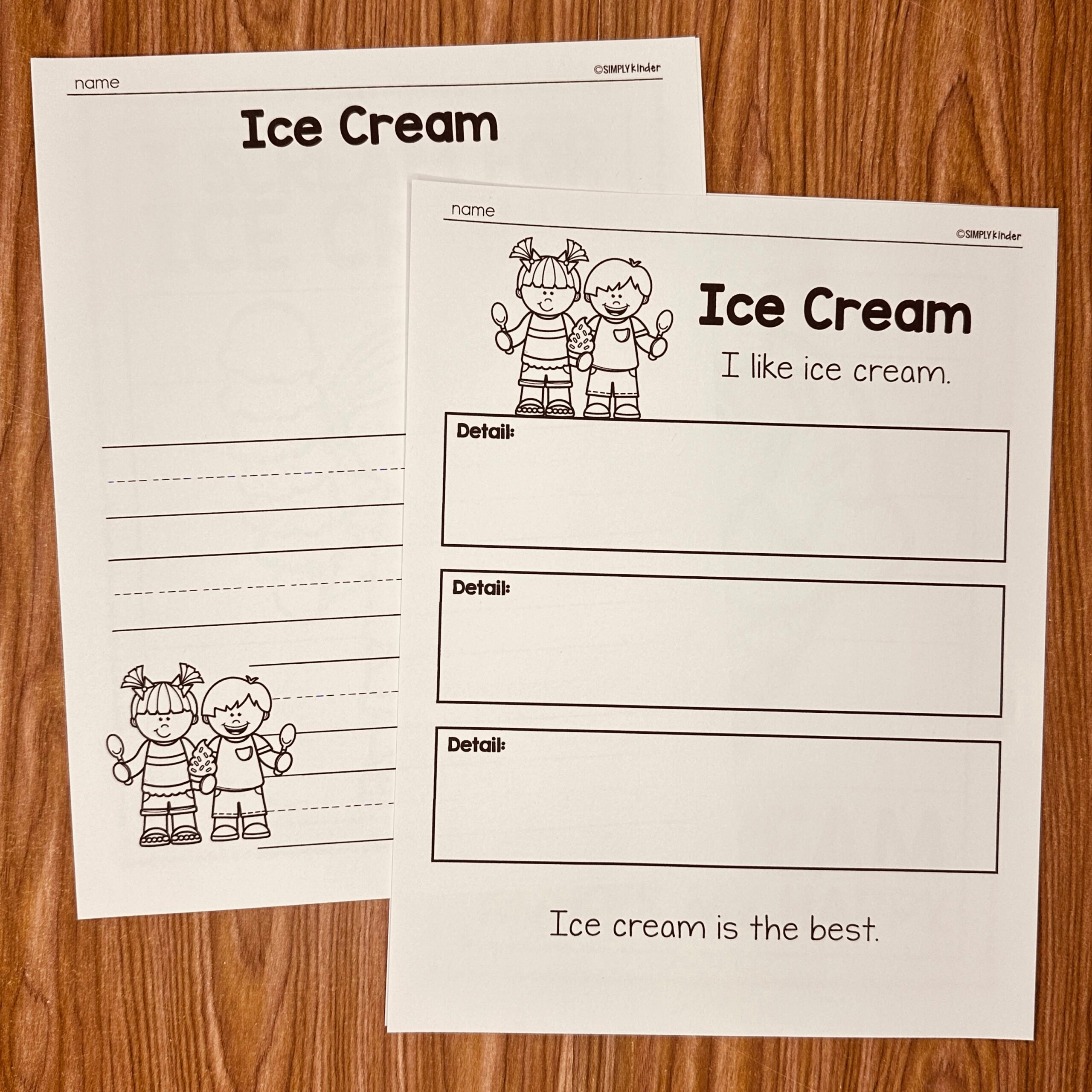 Ice Cream Day Writing Worksheets - Simply Kinder + Printable Membership