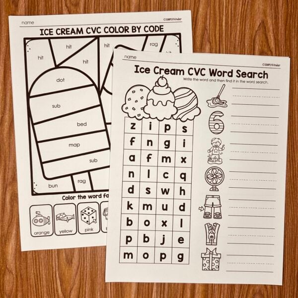 Ice Cream Day CVC Worksheets - Simply Kinder + Printable Membership