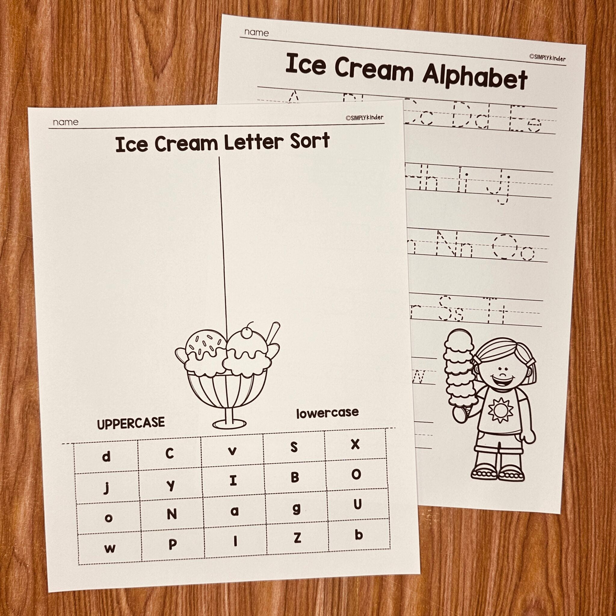 Ice Cream Day Alphabet Worksheets - Simply Kinder + Printable Membership