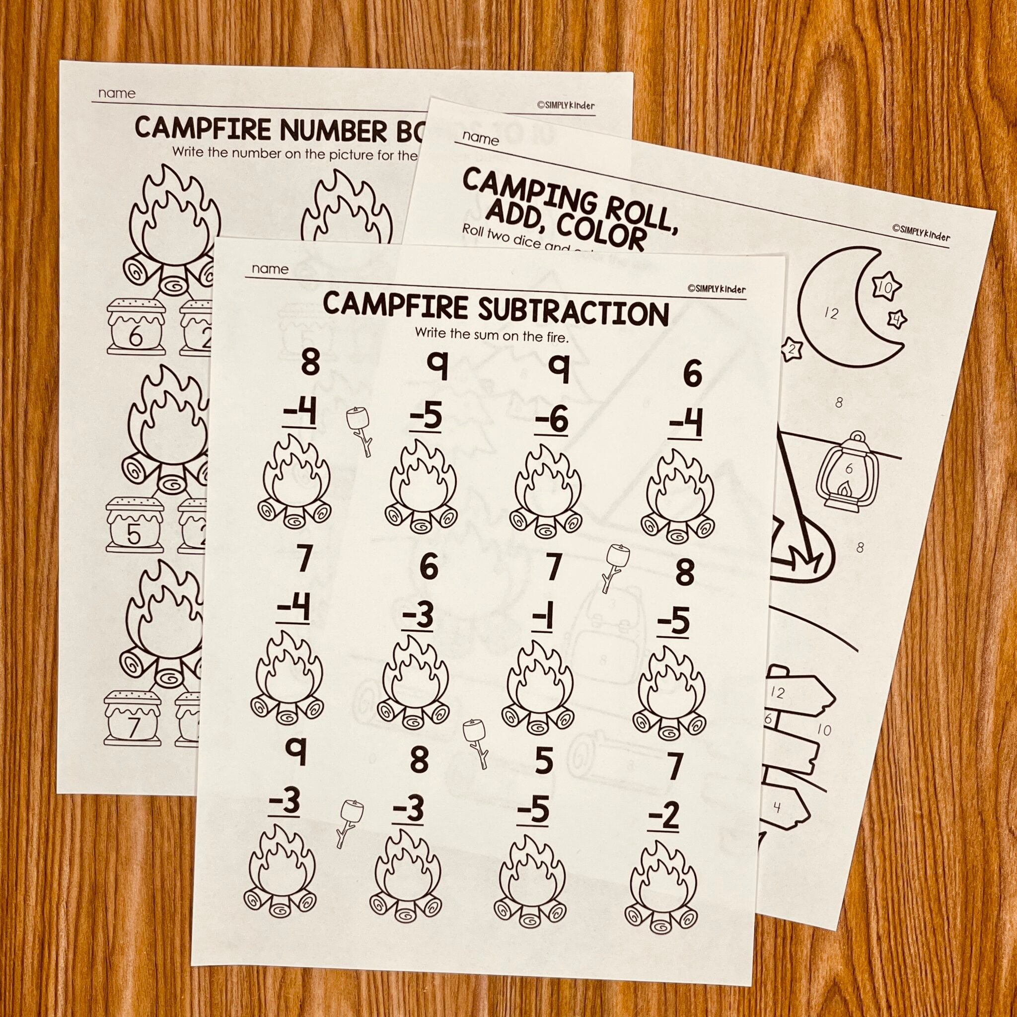 Camping Day Math No-Prep Printables - Simply Kinder + Printable Membership