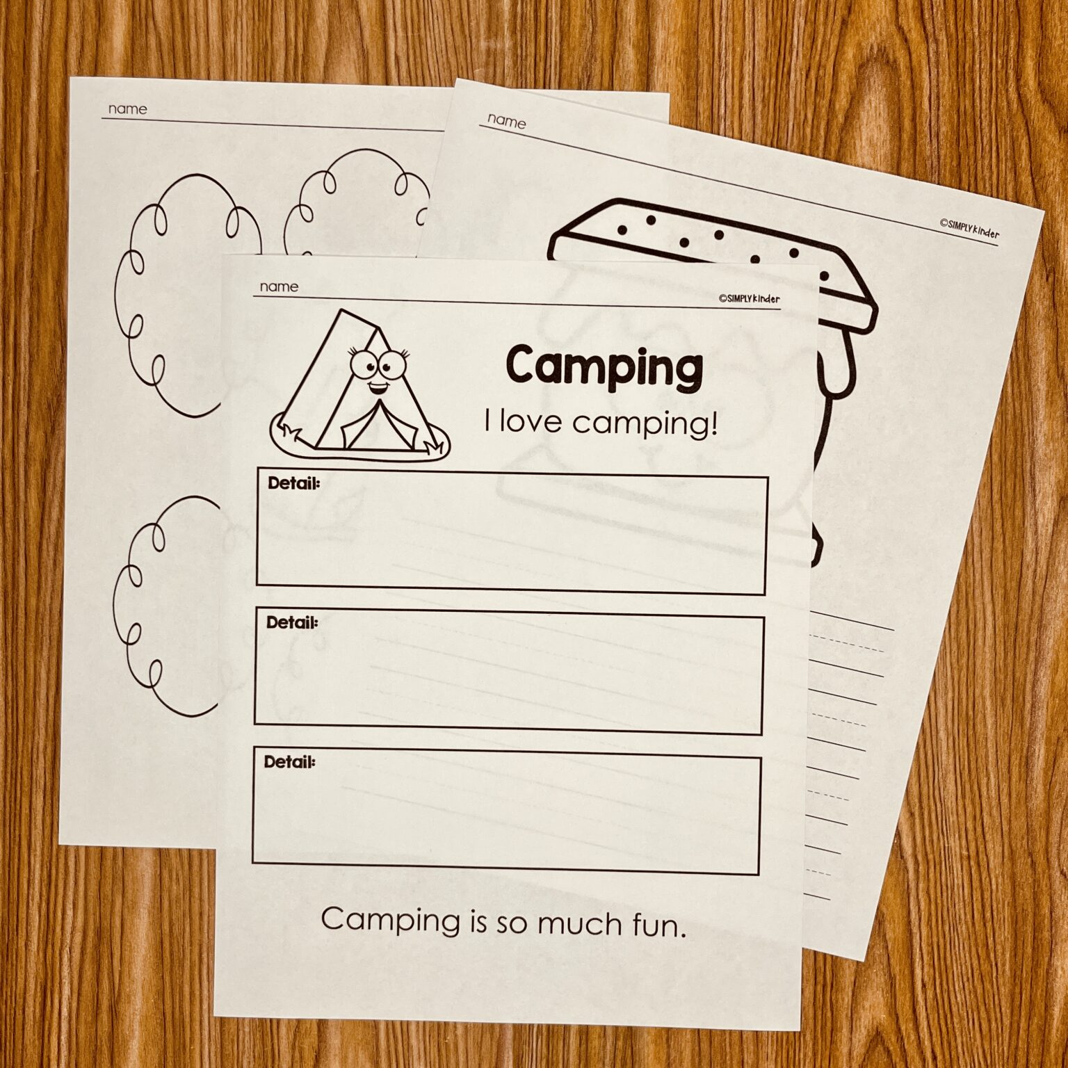 Camping Day Writing Printables - Simply Kinder + Printable Membership
