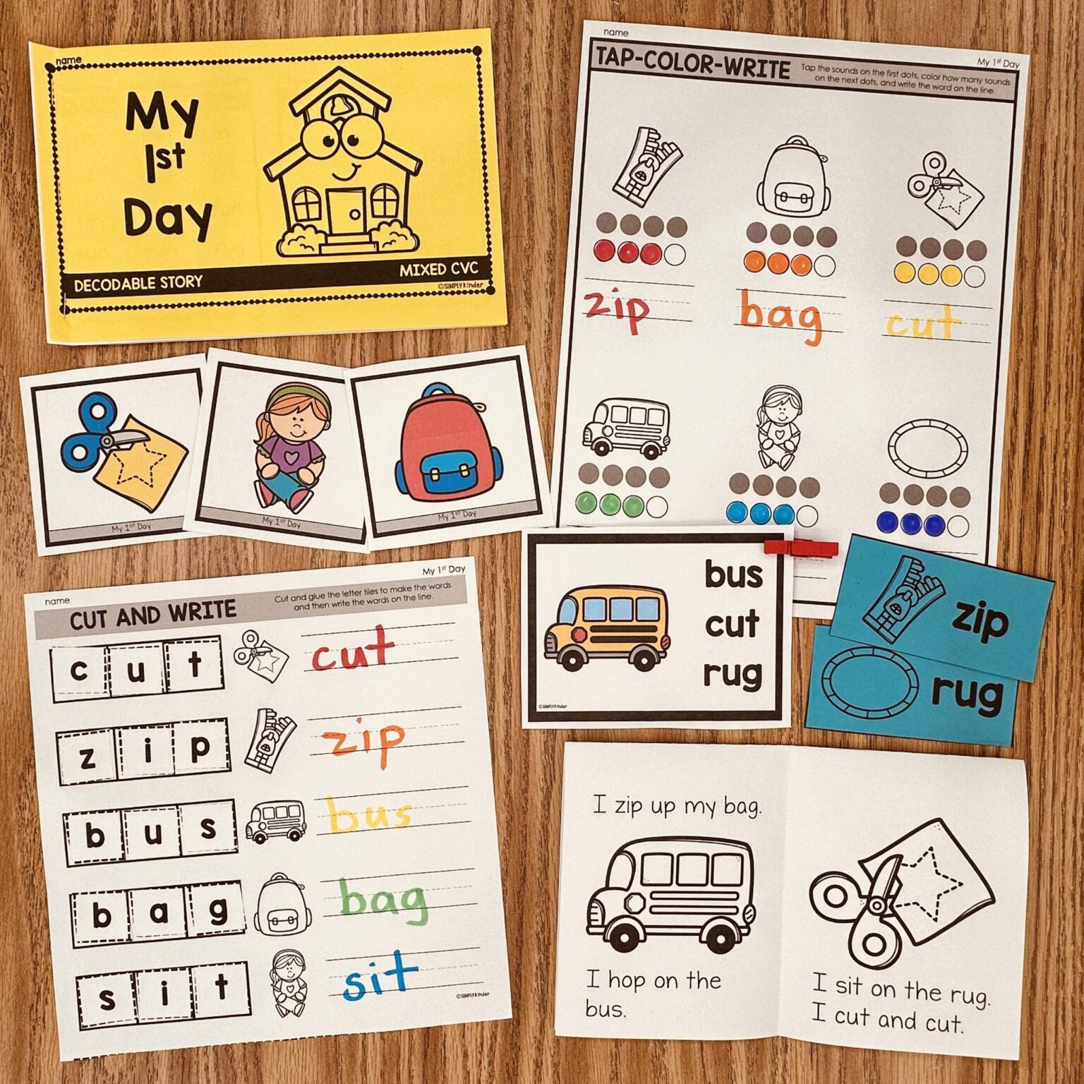 Back to School Decodable Reader with Word Work: Mixed CVC Short Vowels ...