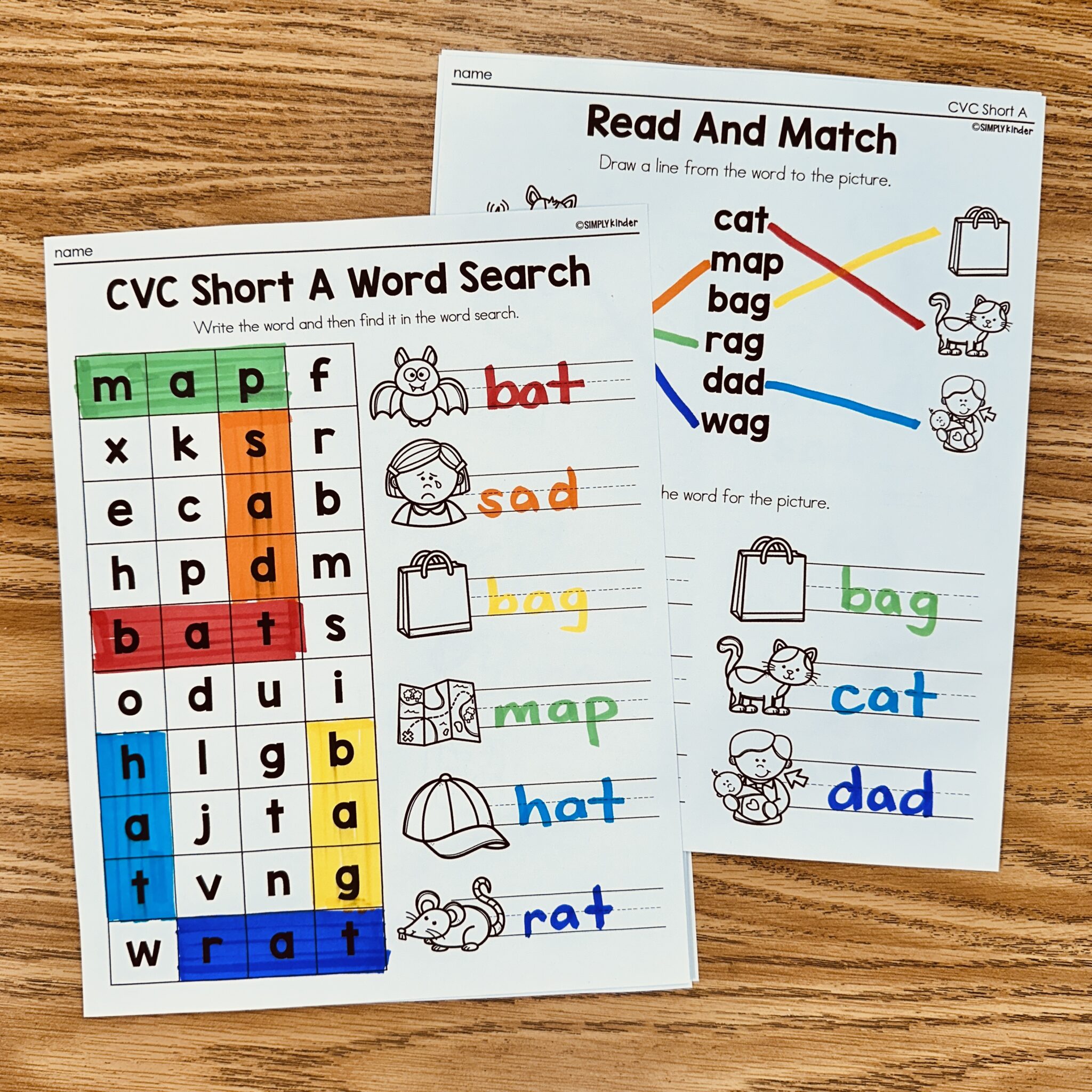 CVC Short A Worksheets - Simply Kinder + Printable Membership
