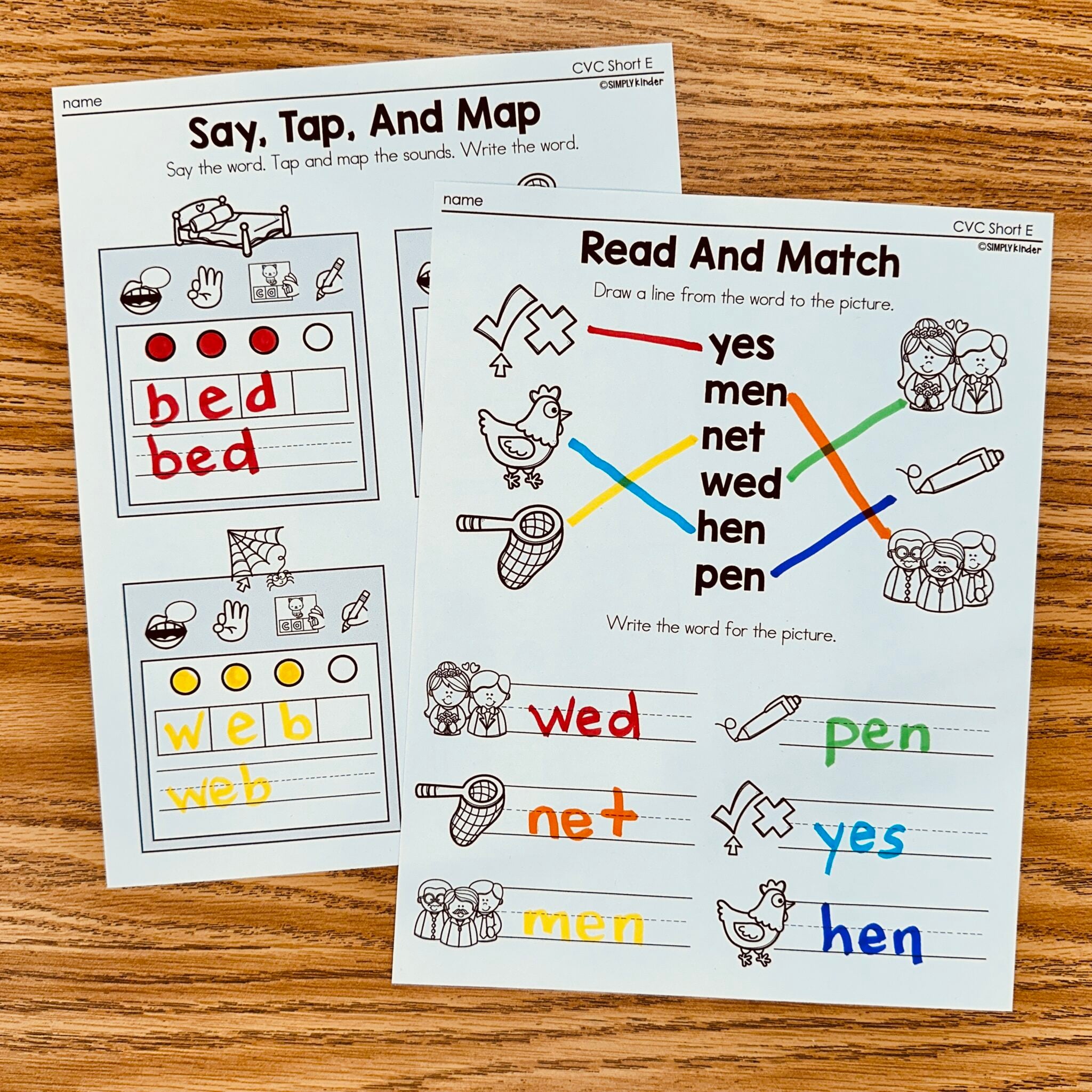 CVC Short E Worksheets - Simply Kinder + Printable Membership