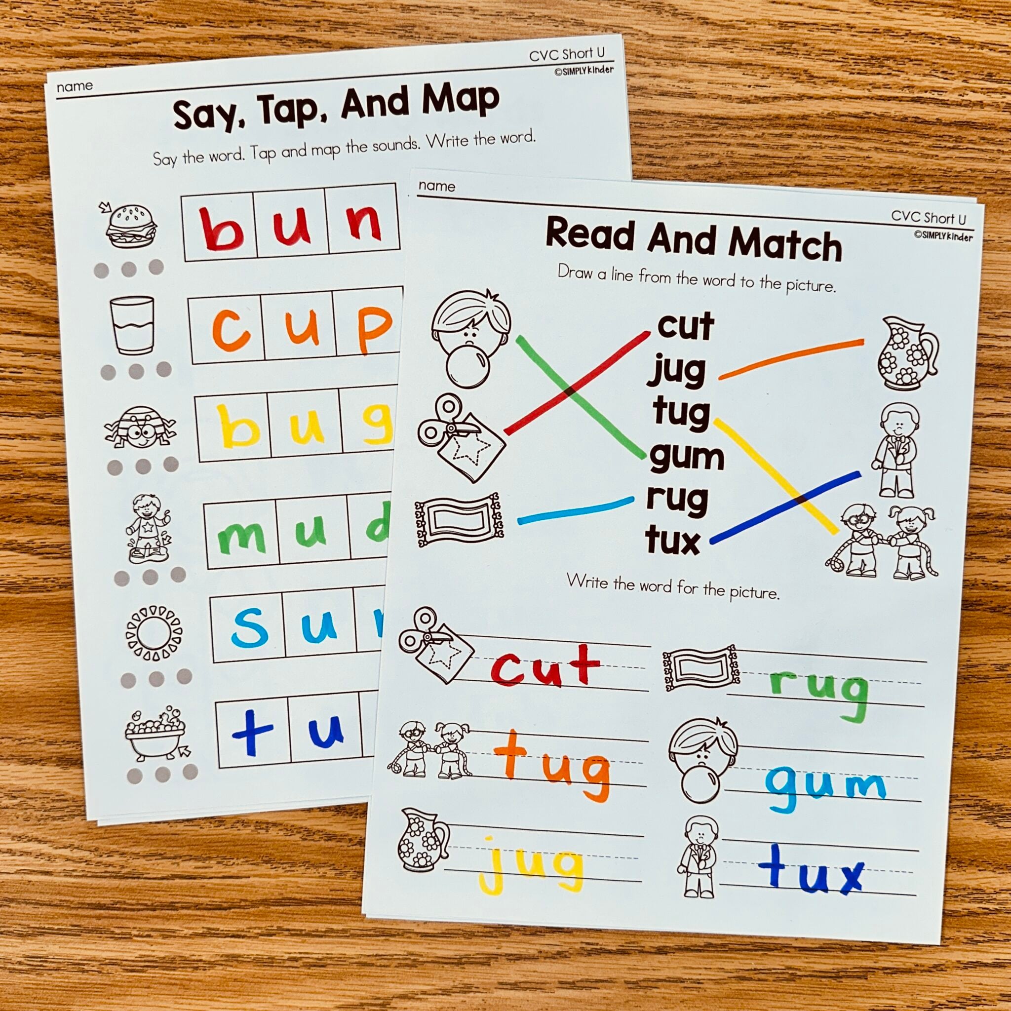 CVC Short U Worksheets - Simply Kinder + Printable Membership