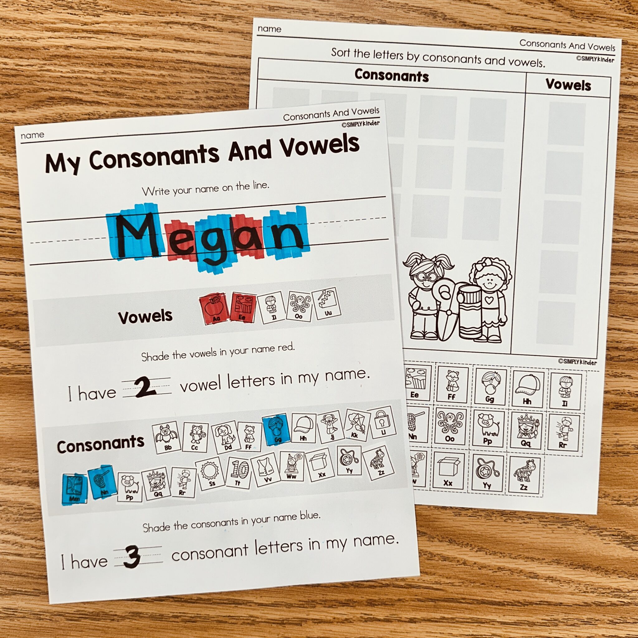 Consonants and Vowels Worksheets - Simply Kinder + Printable Membership